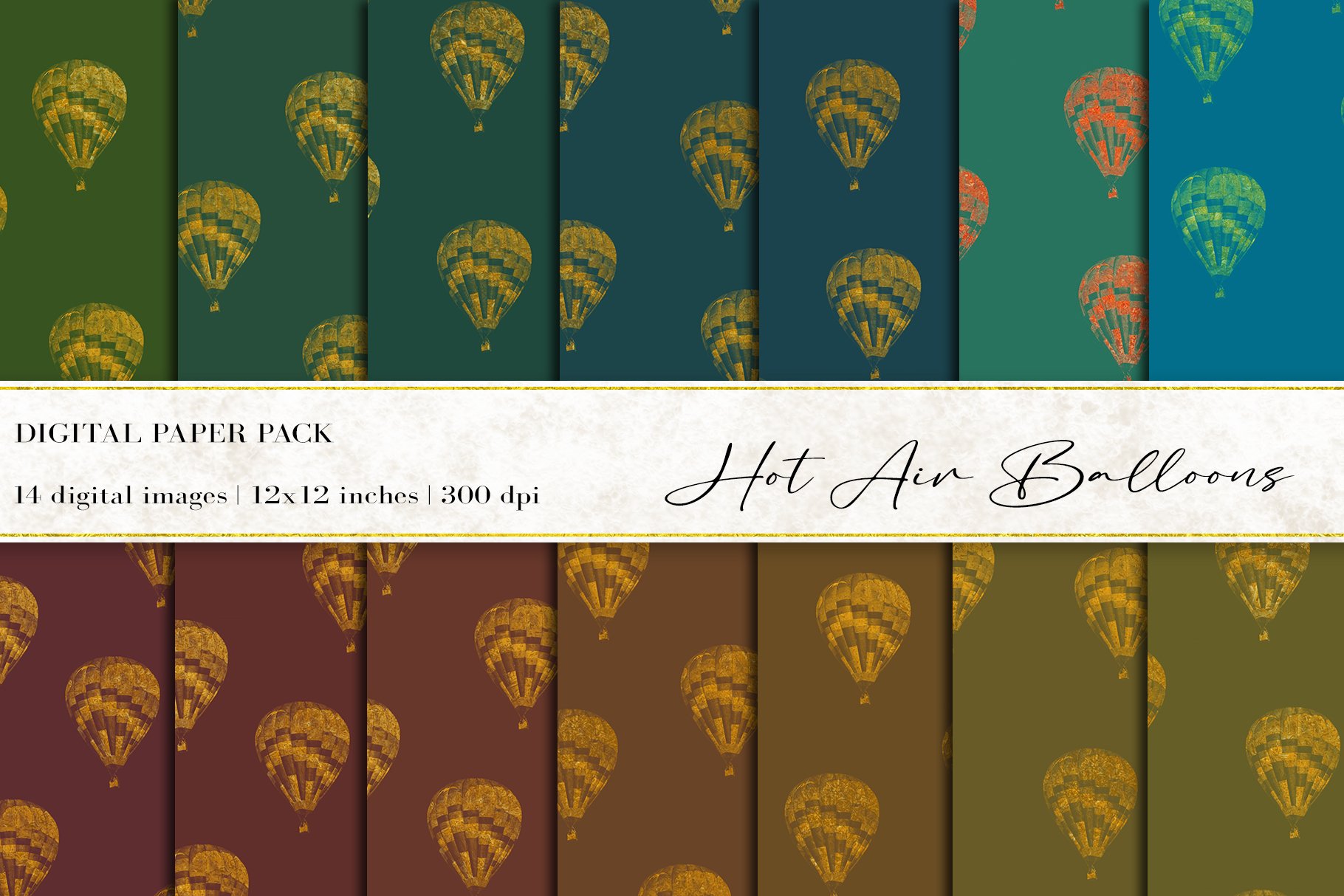 Hot Air Balloons Digital Papers (1762799) | Backgrounds | Design Bundles