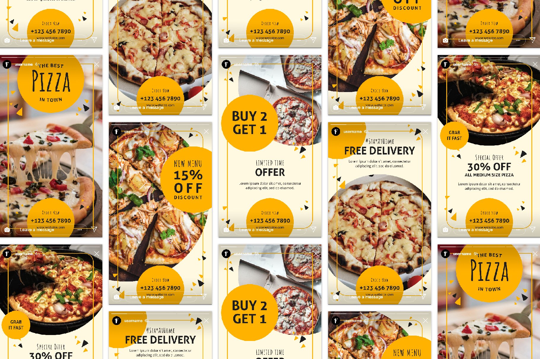 Pizza Instagram Stories and Post (662400) | Instagram | Design Bundles