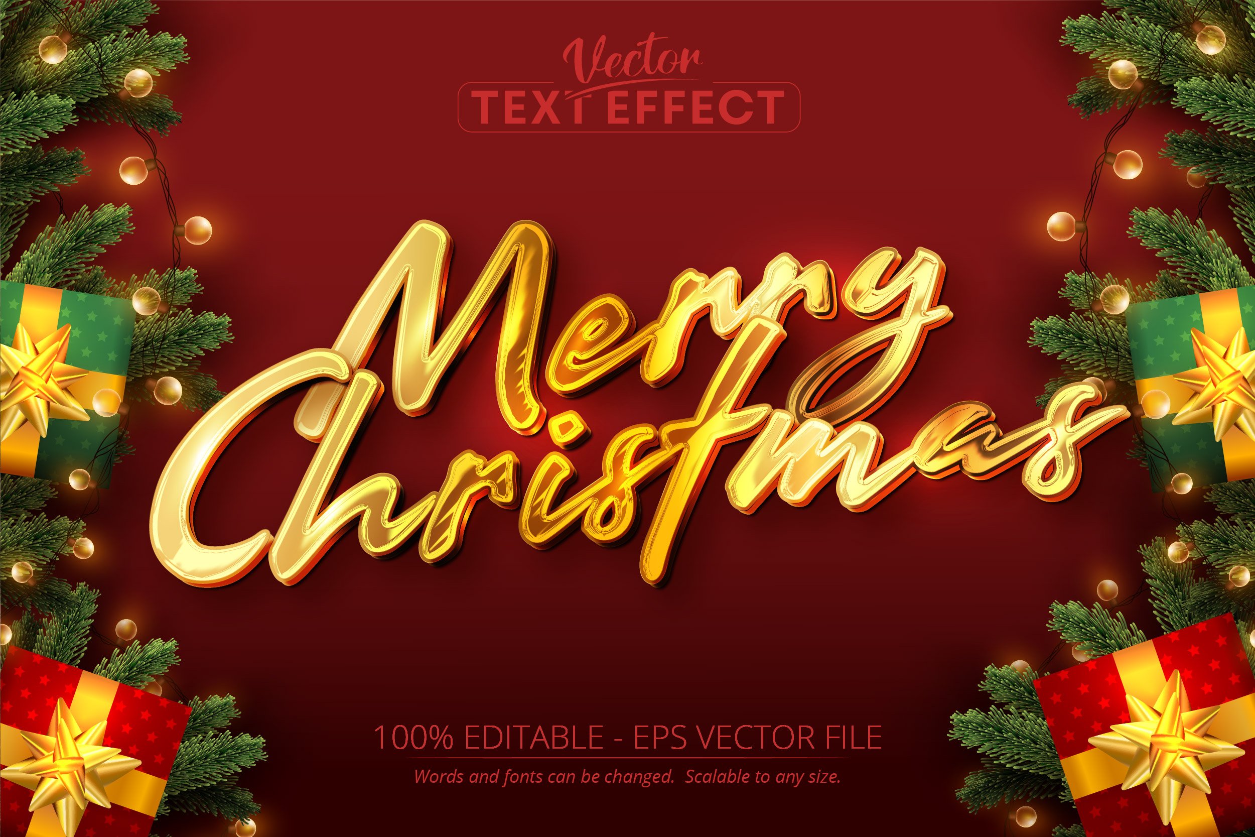 Merry christmas text, shiny gold color editable text effect (1666737 ...