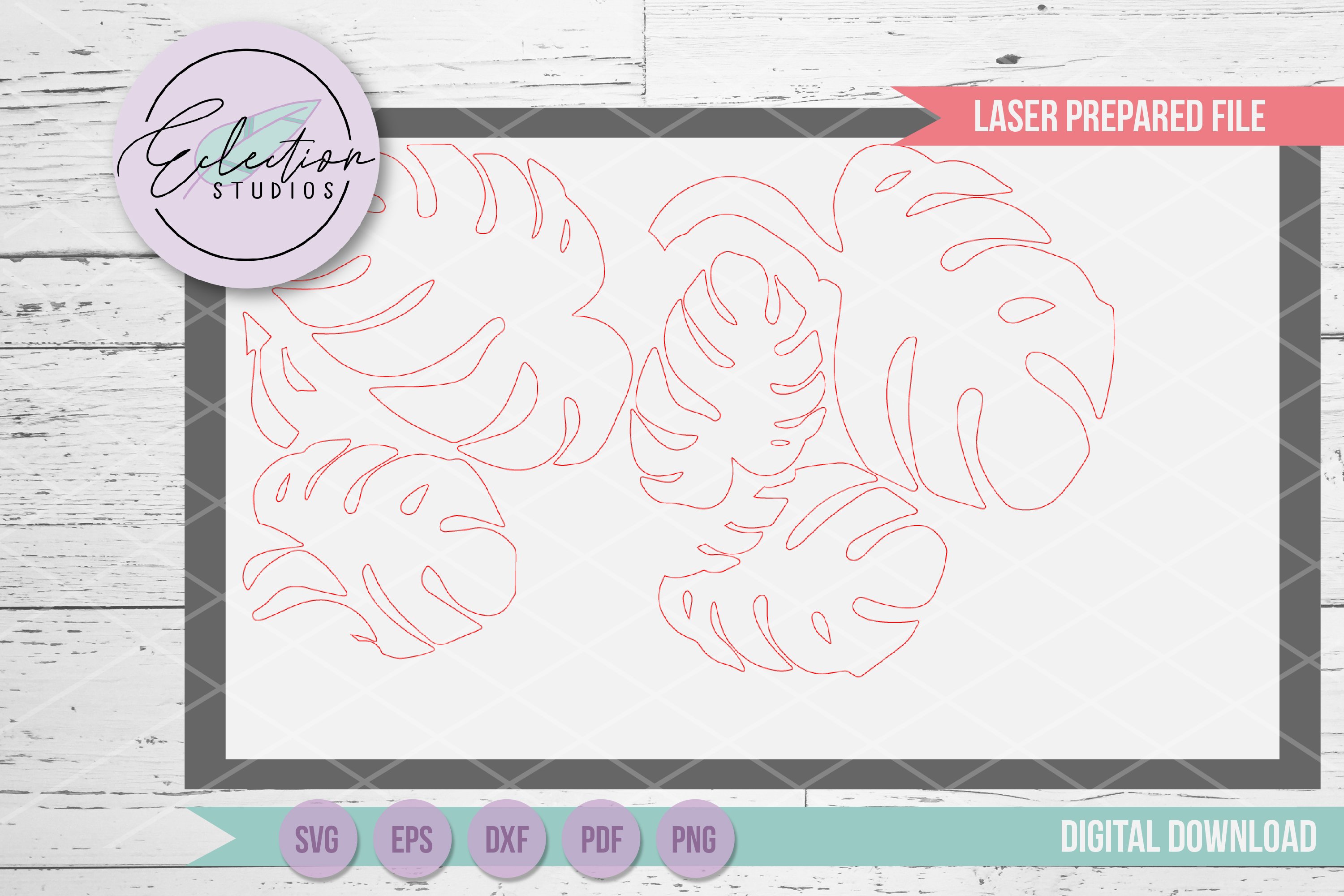 Hand Drawn Monstera Leave Round Laser Cut Kit (870958) | Cut Files ...