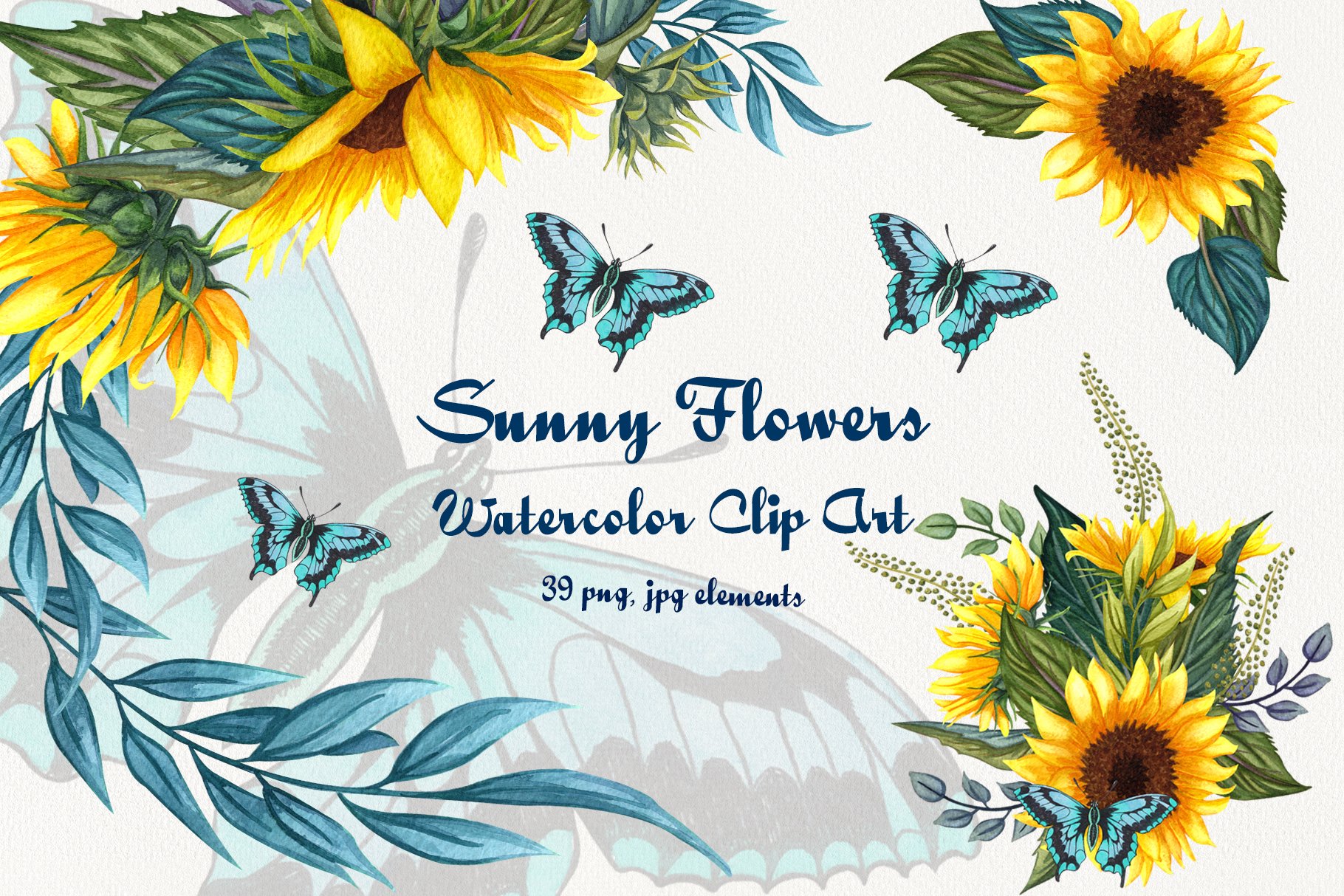 Sunny Flowers Watercolor Clip ARt (260853) | Clipart | Design Bundles