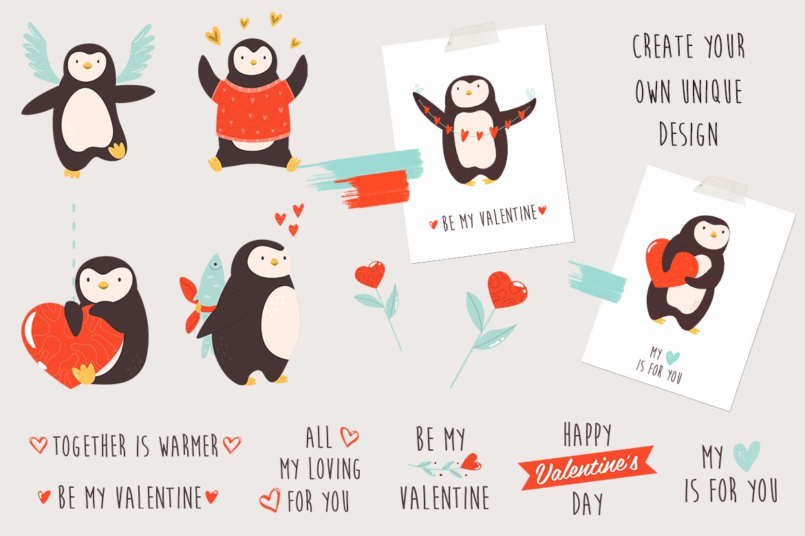 Valentine's Penguines, Romantic Animals. Big Set (1152560) | Characters ...