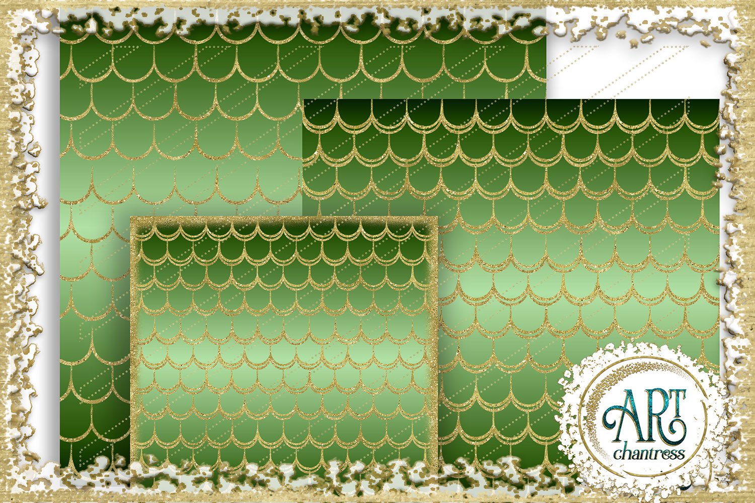 18 Digital Papers - Green Emerald Jade Mint with Gold Glitter - Mermaid ...