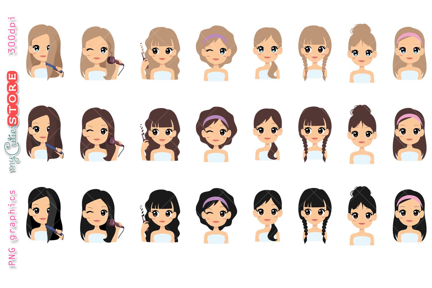Collection of hair plan girls, hair appointment png graphics set for ...
