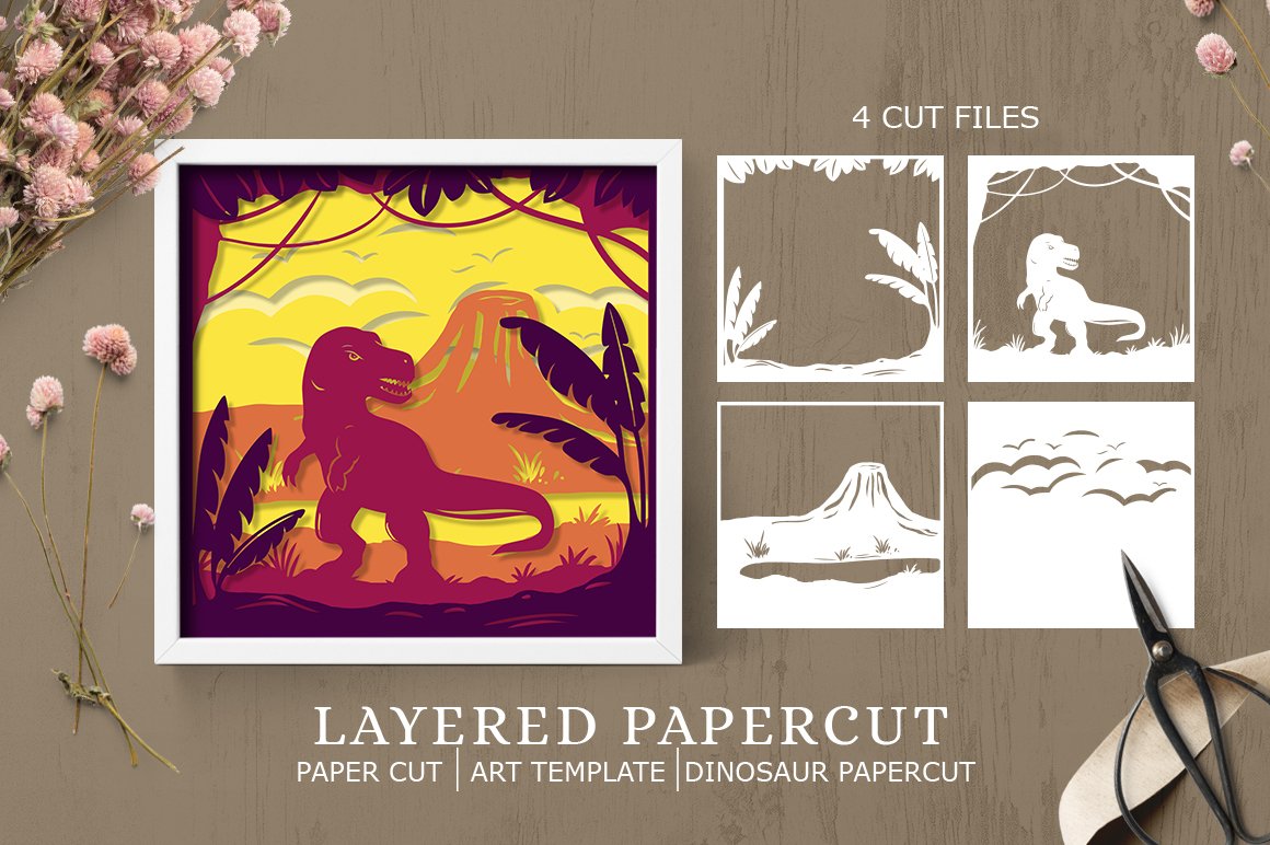 Layered papercut| paper cut|Dinosaur papercut