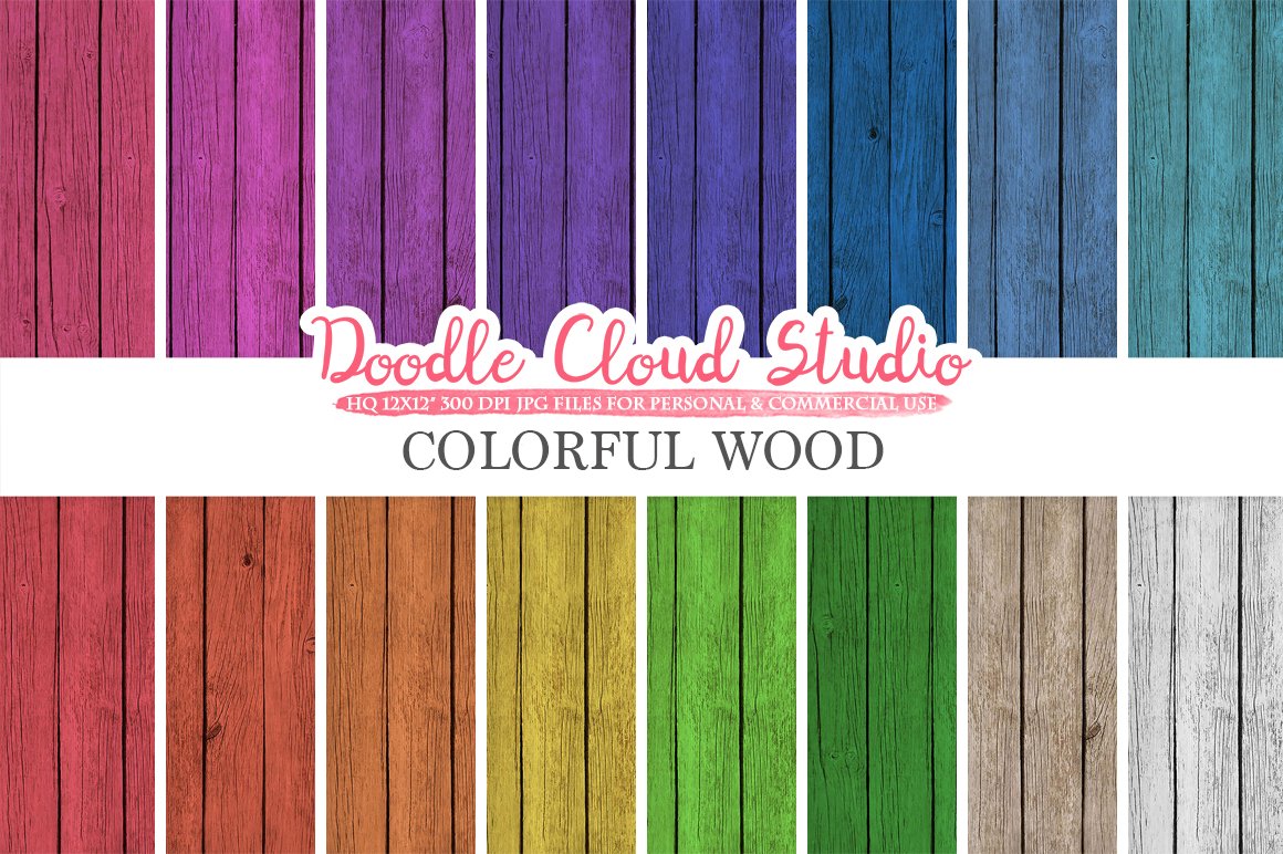 Colorful Real Wood digital paper, Bright Colors, Wood Printables, Wood ...