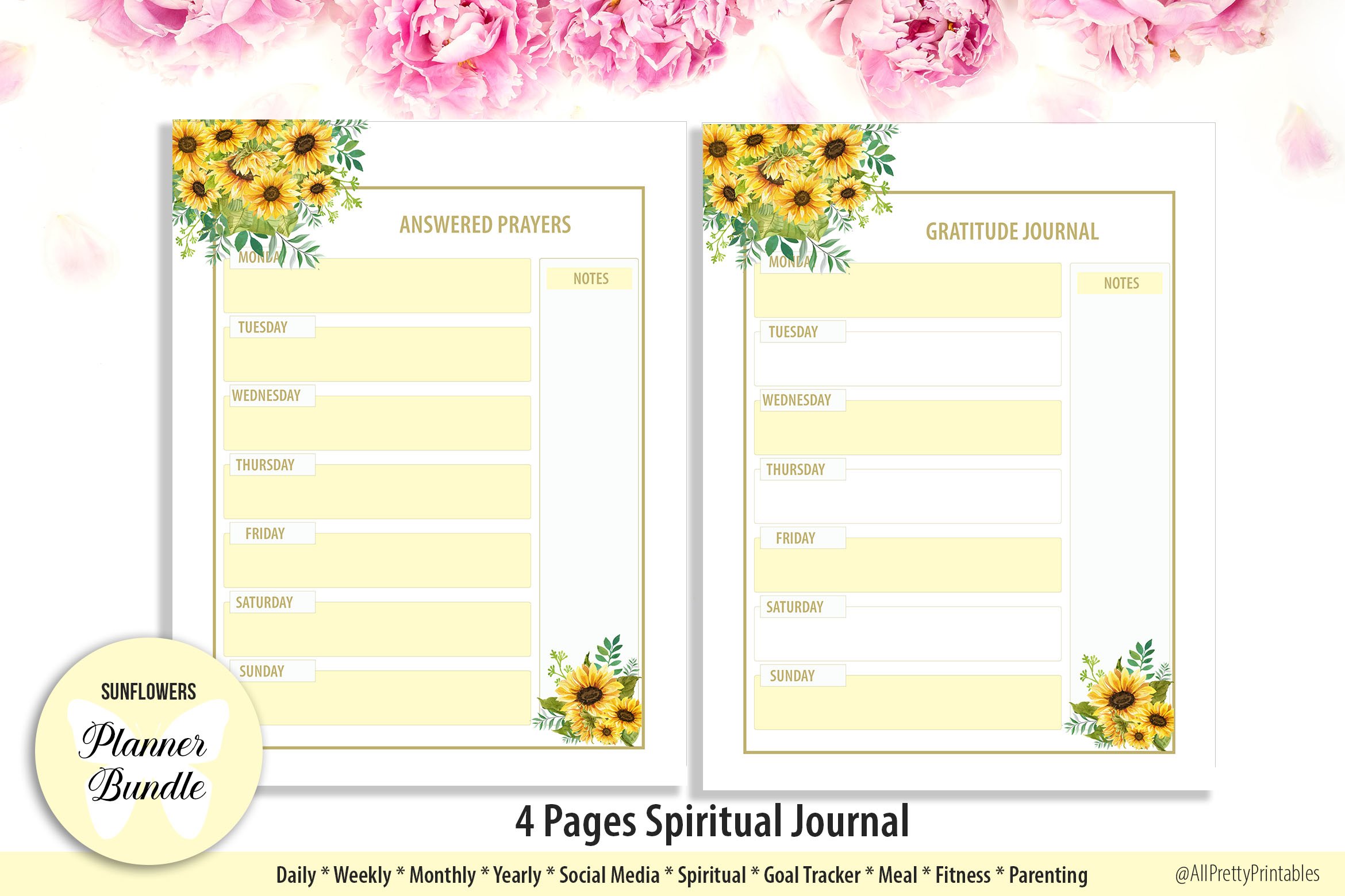 Sunflower Planner 45 Pages Complete Set (947343) | Digital | Design Bundles