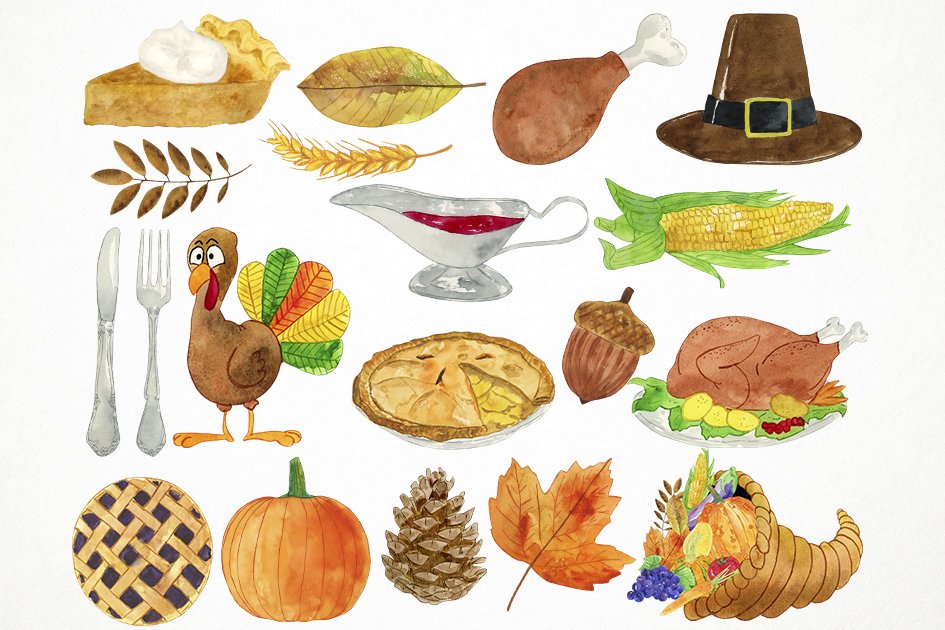 Watercolor Thanksgiving Clipart, Harvest Clipart (101715 ...