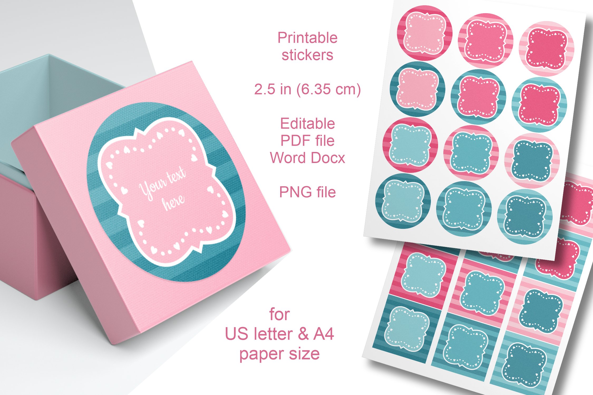 Bracket Frame Valentine Labels 2.5 in for A4, US Letter