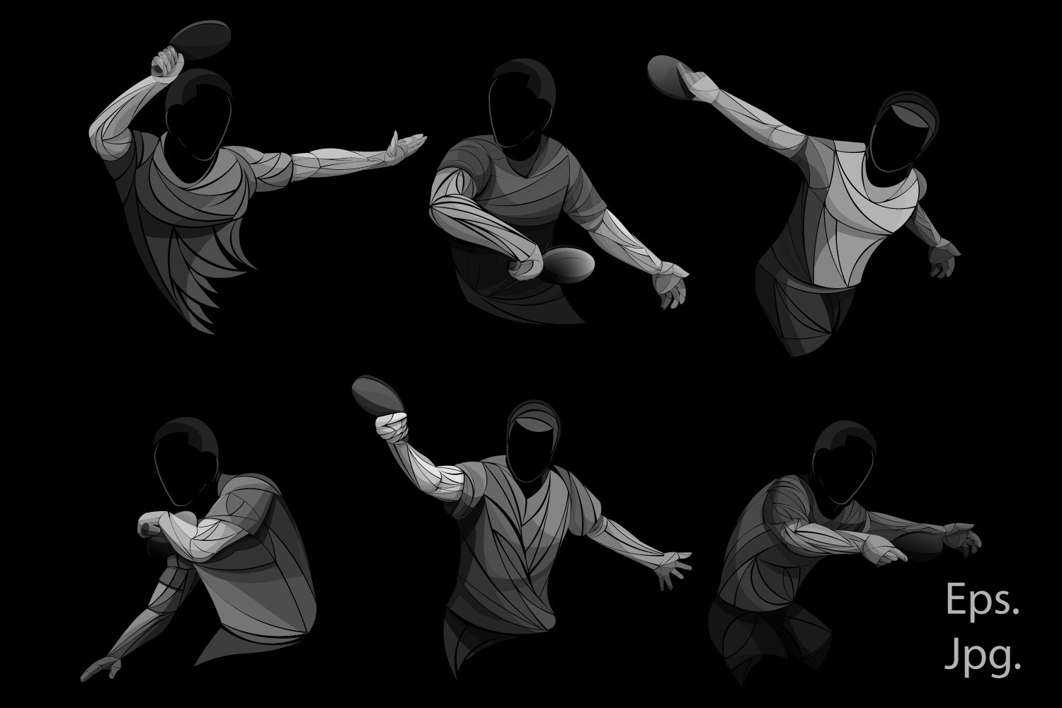 Set of sketch table tennis players