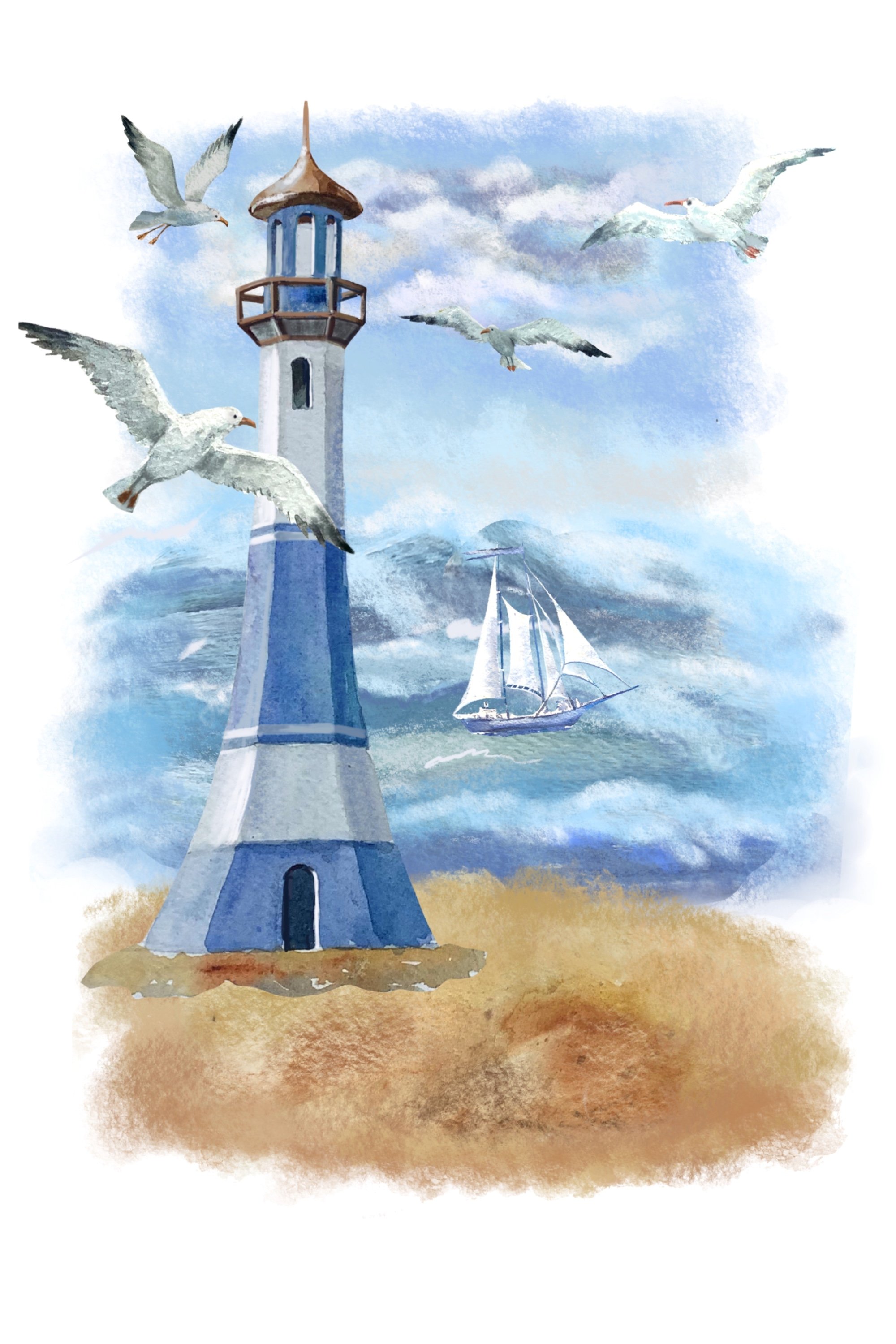 Nautical watercolor set, marine lighthouse, ocean clipart (915258 ...