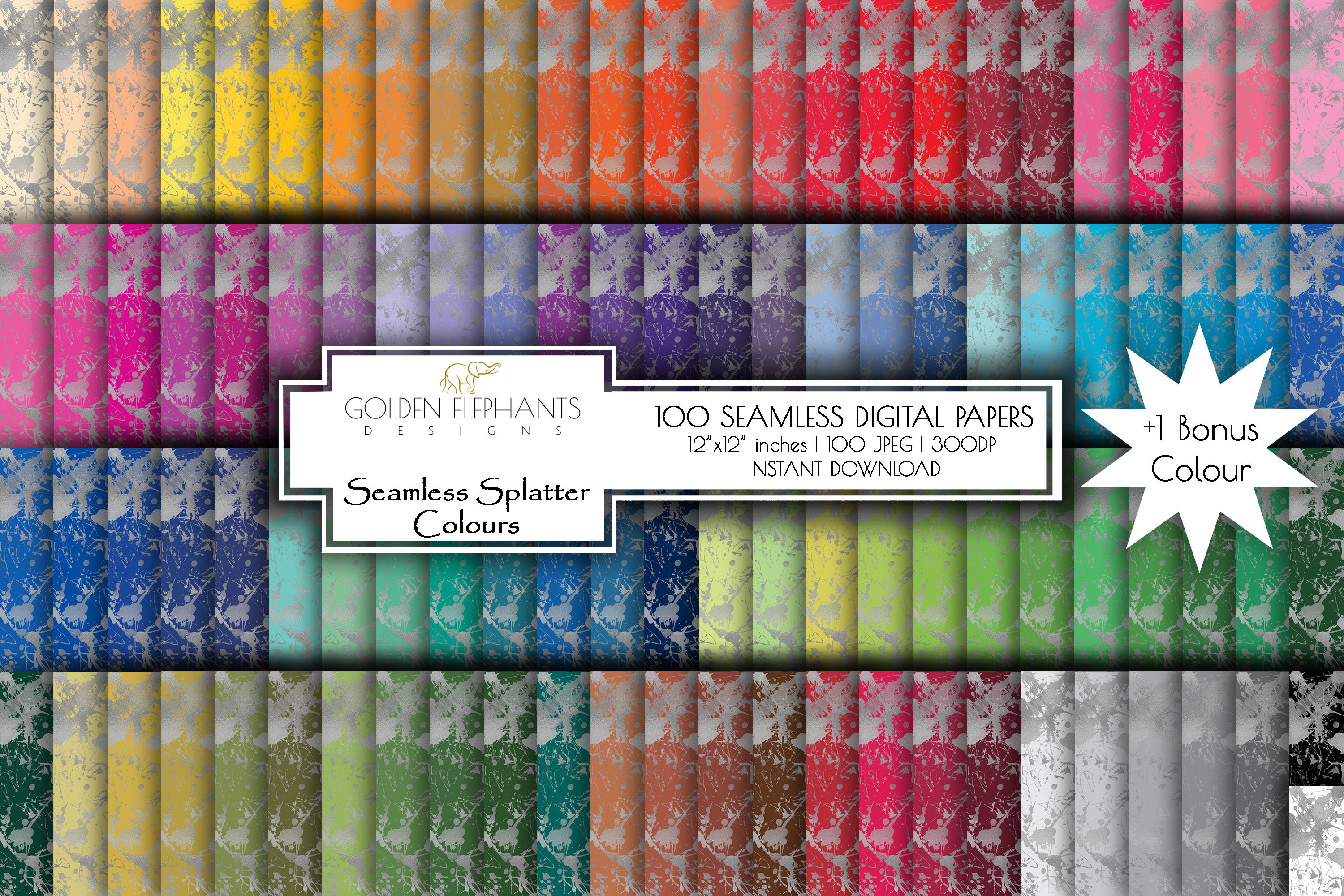 100 Silver Foil Effect Seamless Splatter Digital Paper (707663 ...