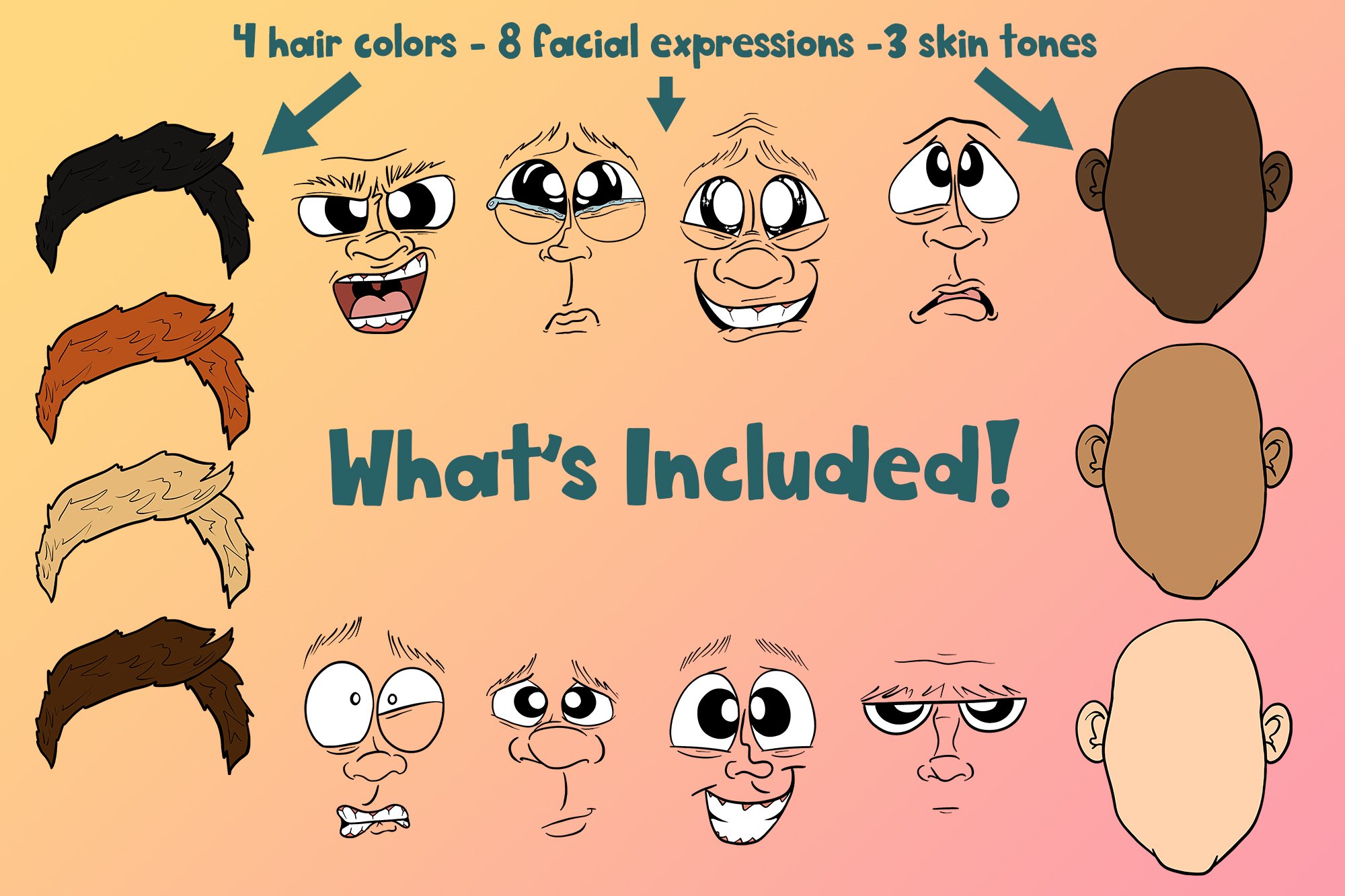 Emotional Face Bundle Version ONE|Emotions|Build a Face|PNG