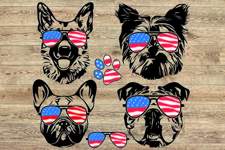 Dogs USA Flag Glasses Paw SVG German shepherd Yorkshire 856S (103084 ...