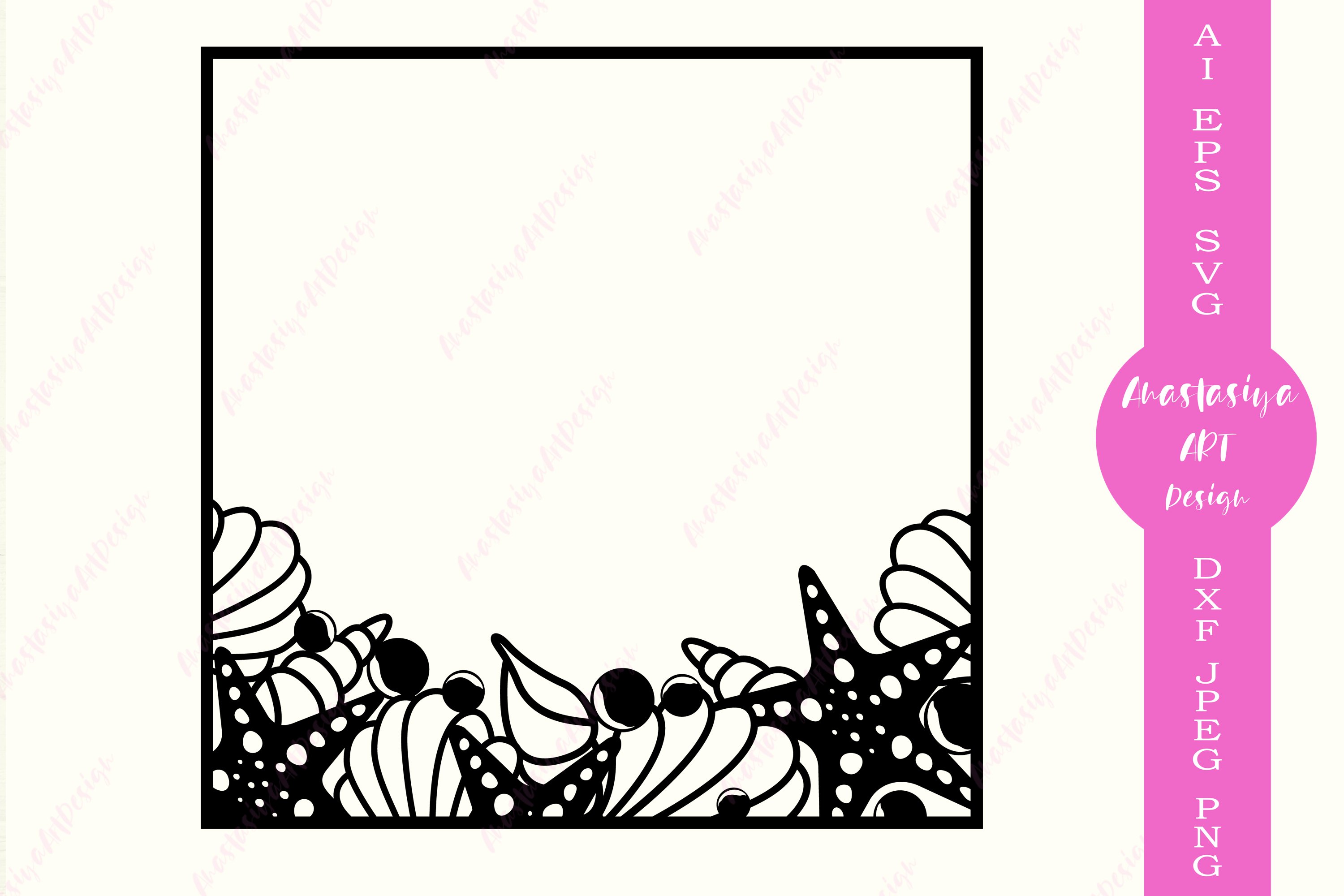 Sea shell monogram frame svg, Beach square border svg (684969) | Cut ...