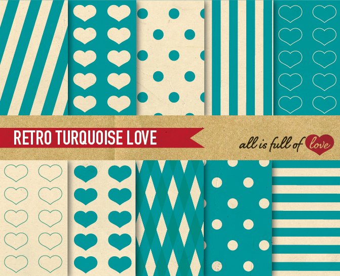 Turquoise Background Patterns Digital Paper Pack with Vintage ...