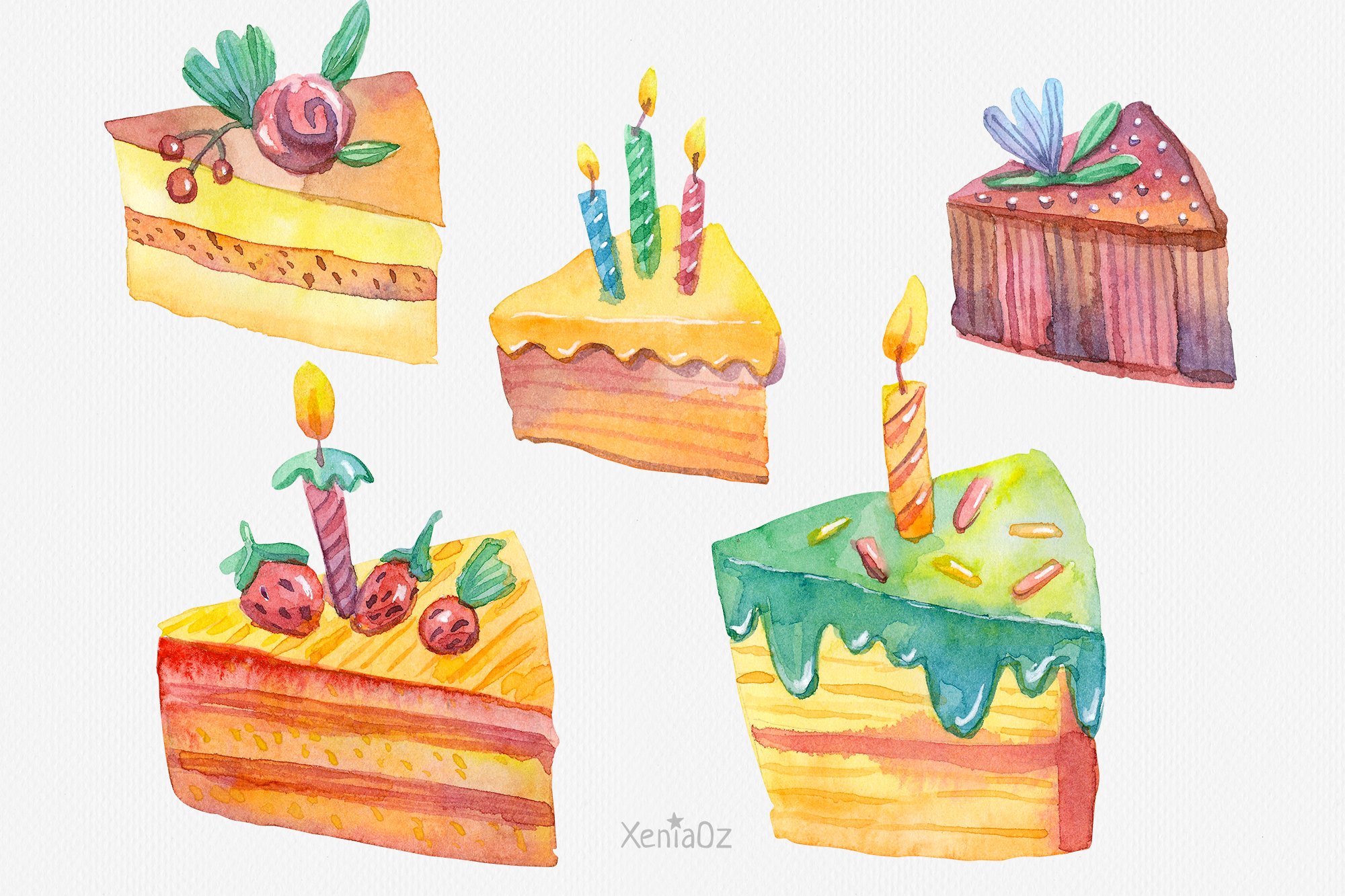 Watercolor birthday cake clipart (531603) | Illustrations | Design Bundles