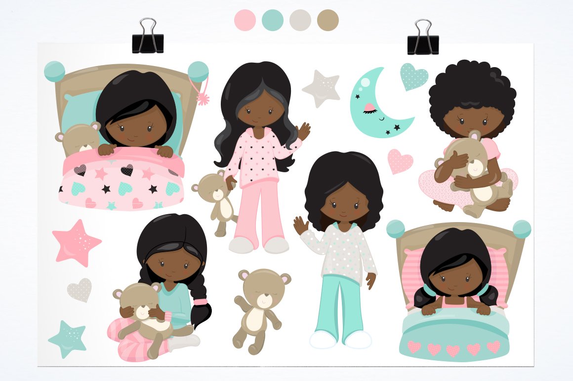 African American Kids bedtime graphics - vectors