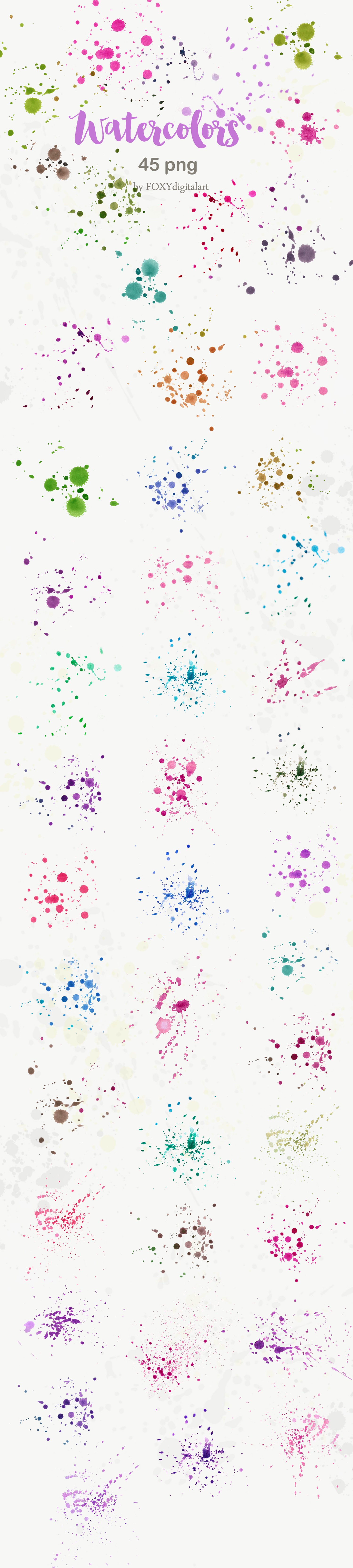 Watercolor Paint Splatters Brush Splashes Clipart (104324) | Textures ...