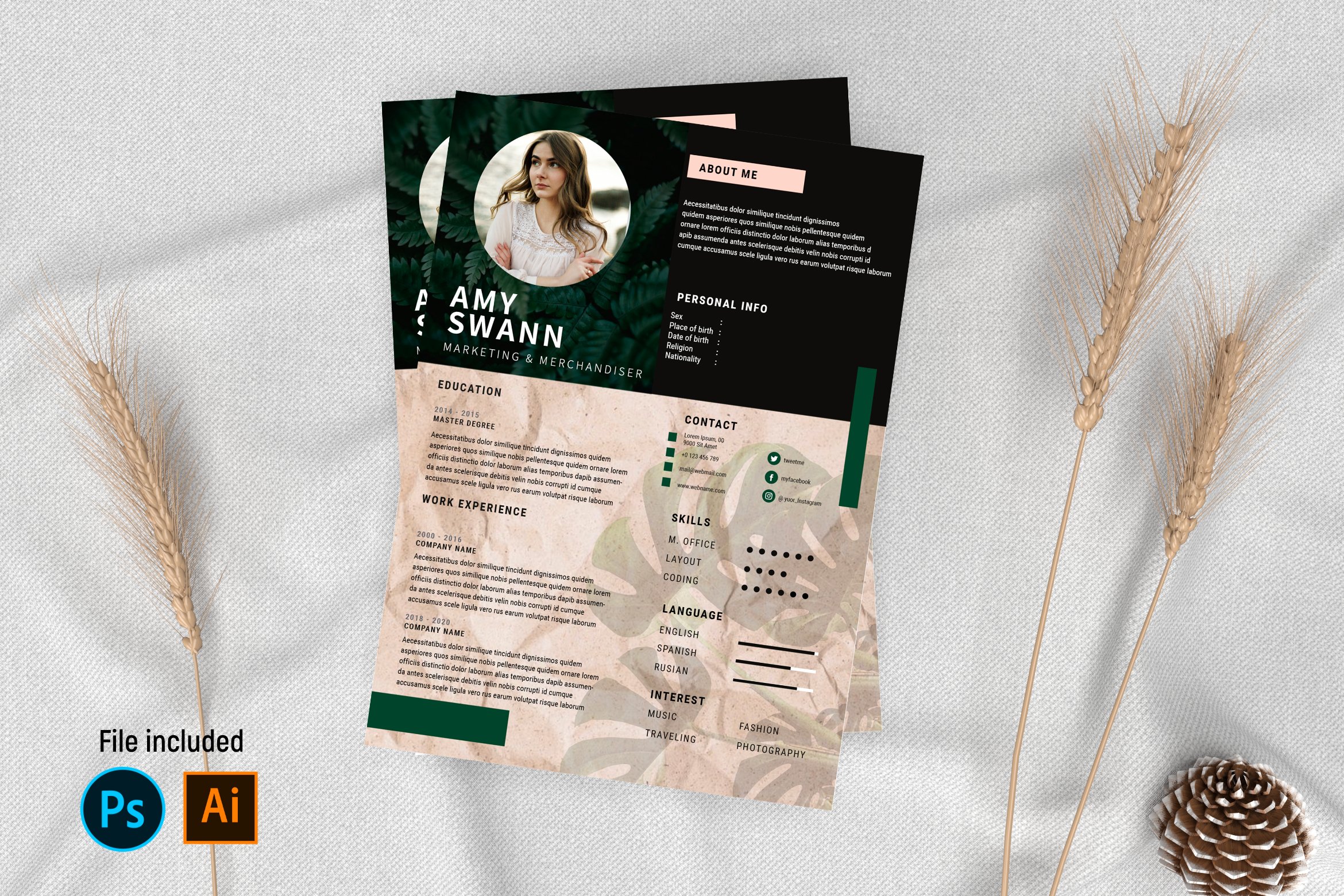 Green | CV resume template (1297981) | Resume Templates | Design Bundles