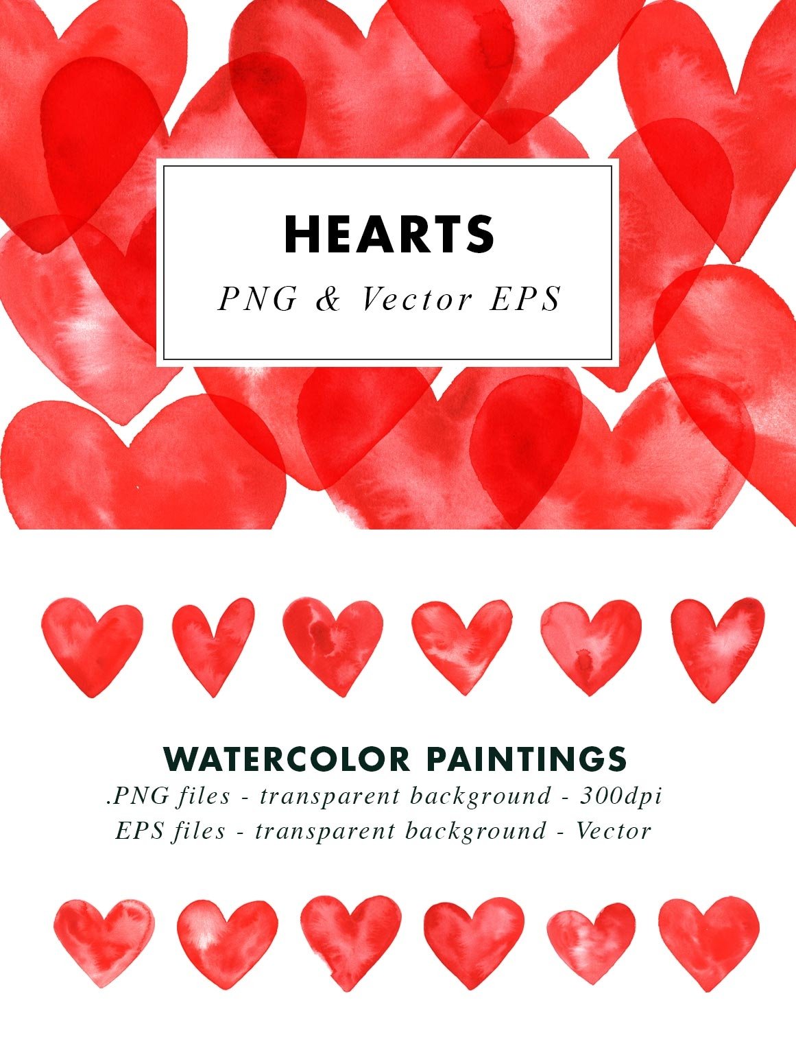 Watercolor Hearts Illustrations | Valentines Clip Art | Love