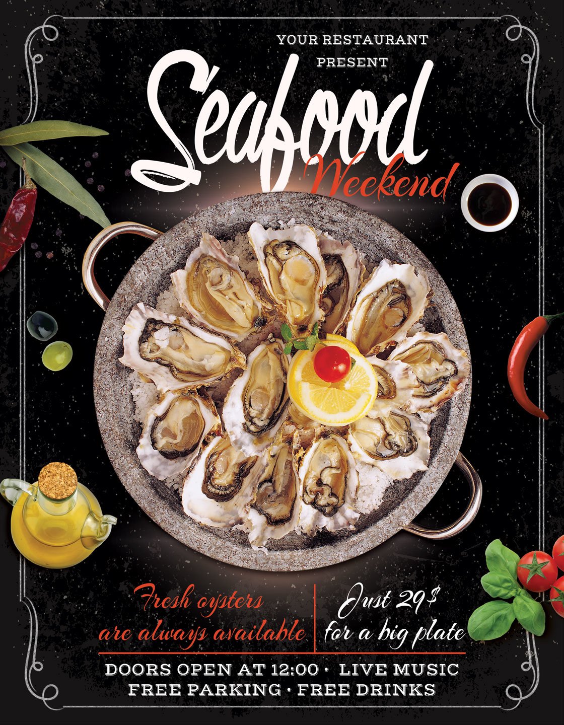 Seafood Restaurant Flyer Template (86689) | Flyers | Design Bundles