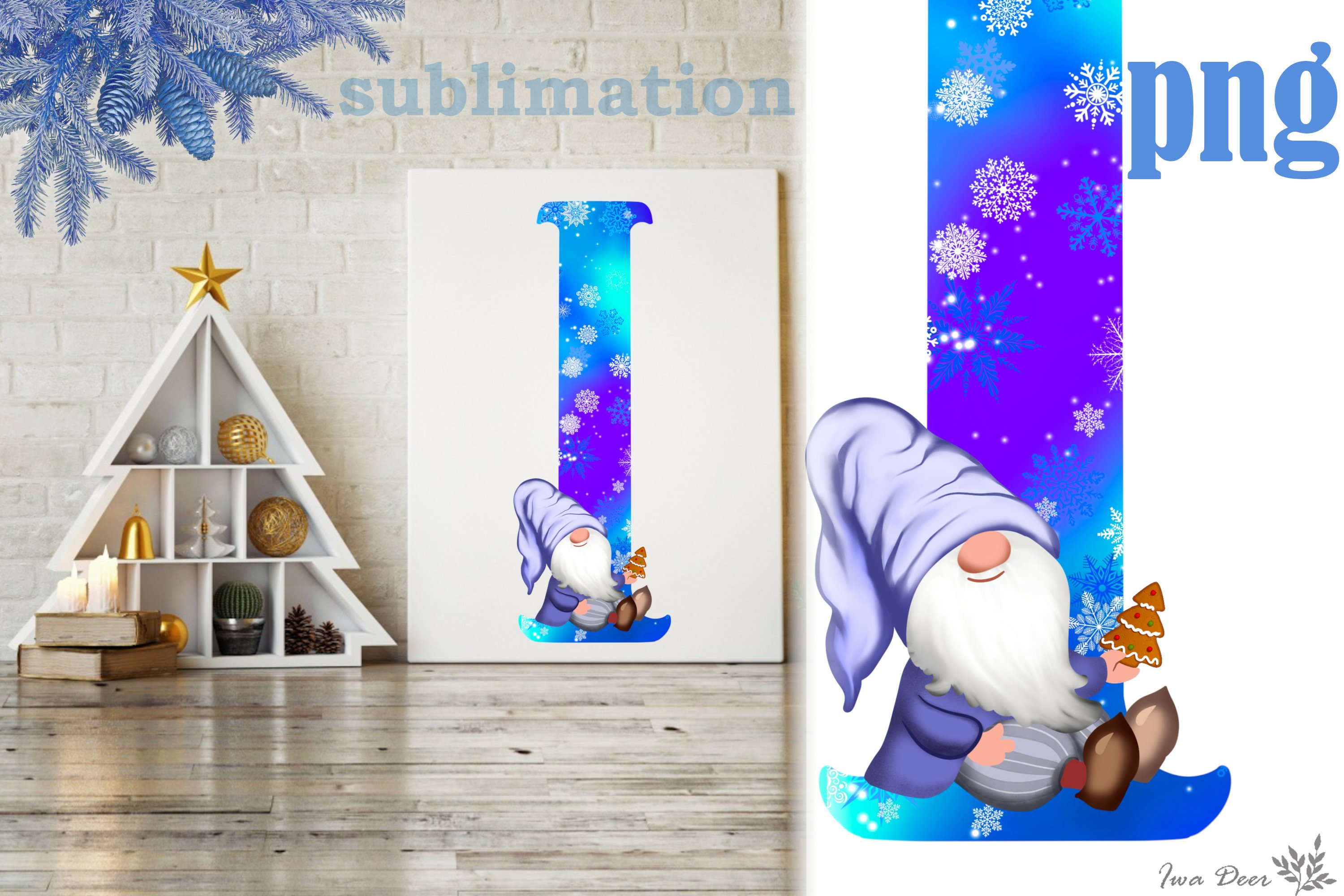 Christmas Letter I alphabet sublimation png