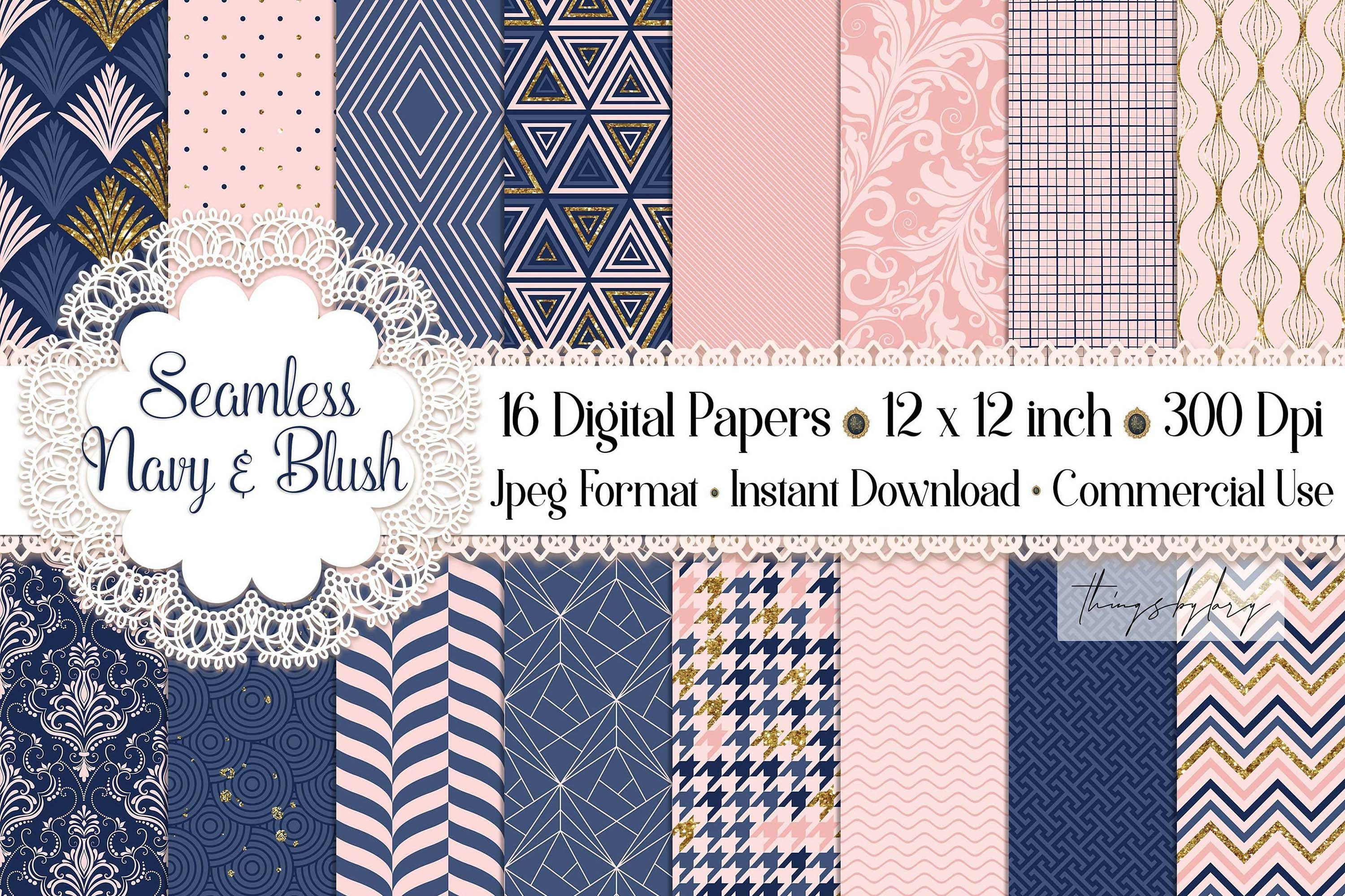 16 Seamless luxury Navy Blush Gold Glitter Digital Papers (1310226 ...