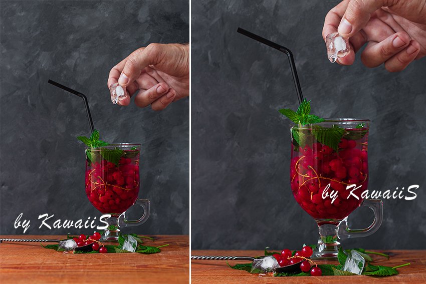Summer red currant berries iced tea with fresh green leaves (720405 ...