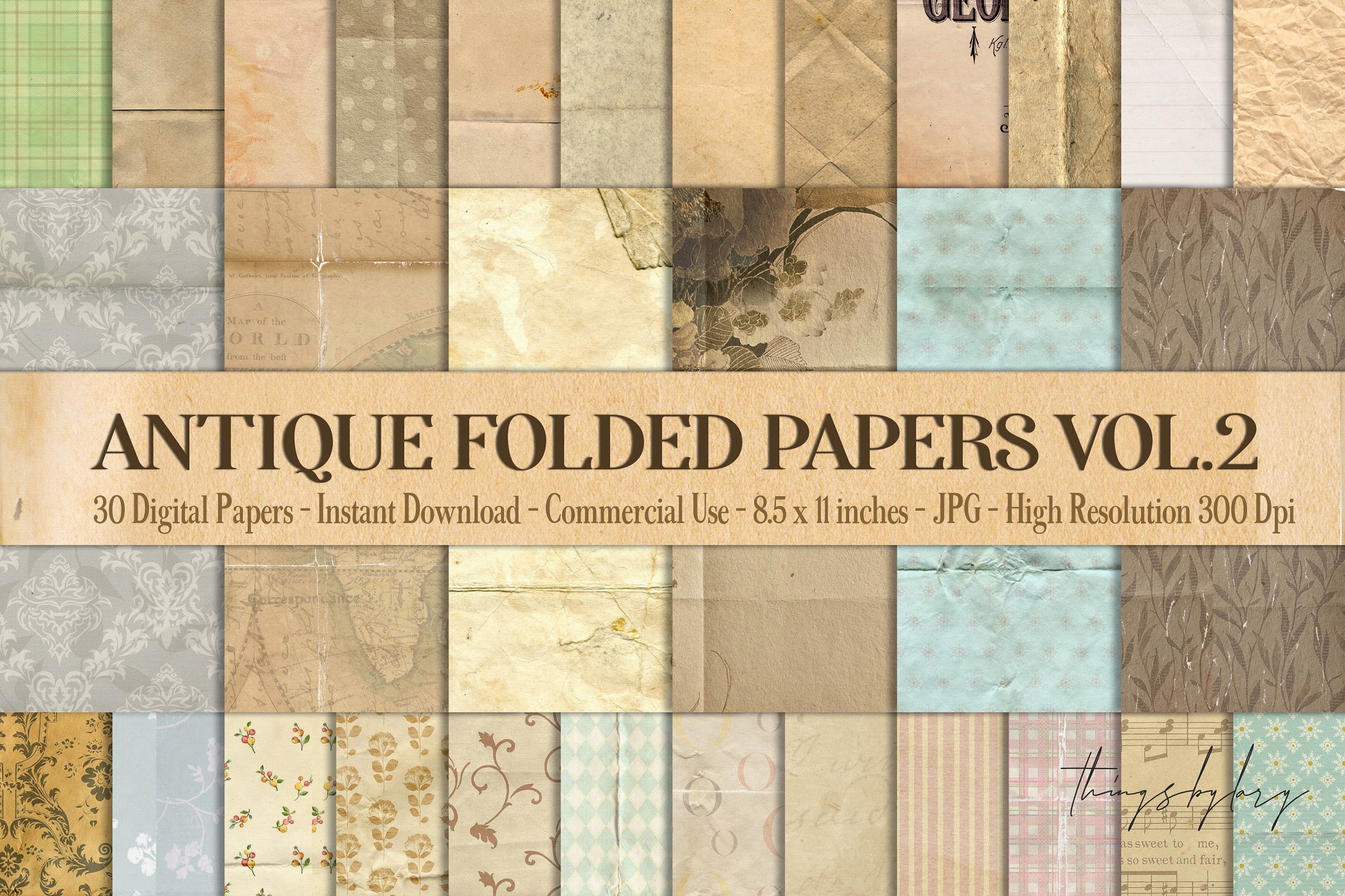 30 Folded Crumpled Antique Vintage Old Papers 8.5x11 Vol.2 (564268 ...