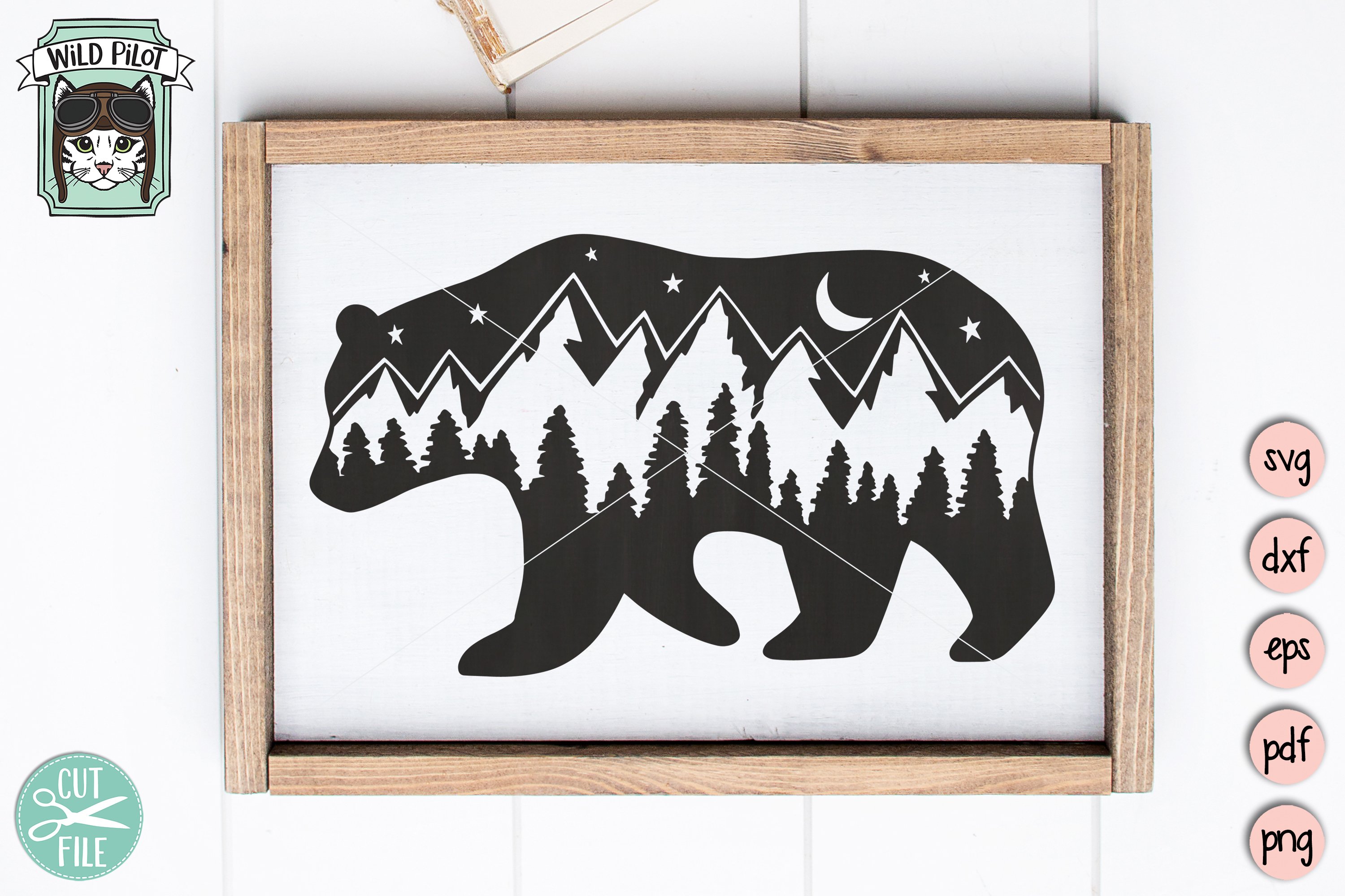 Bear Silhouette Mountain Scene SVG Cut File (1132456) | Cut Files ...