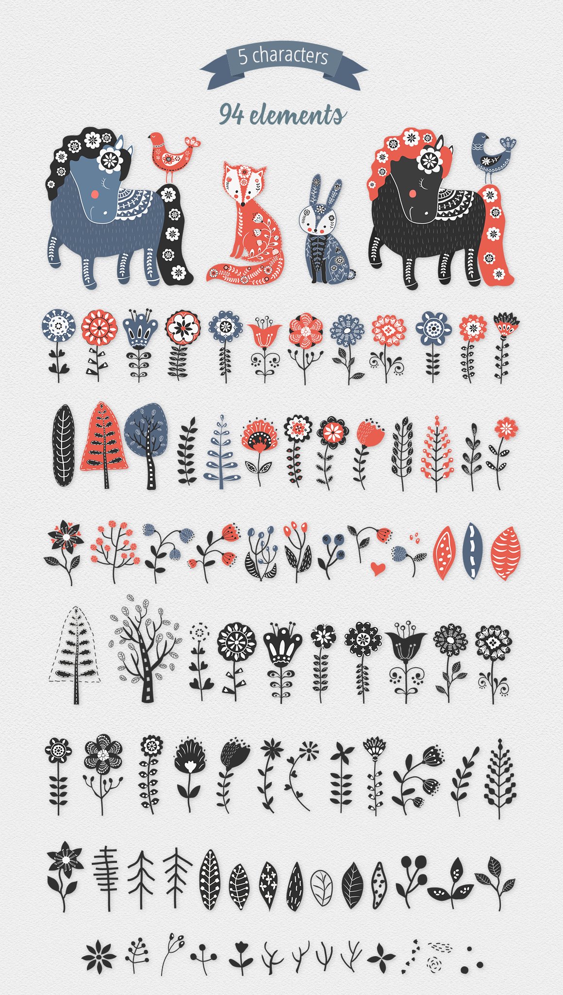 Folk Art Illustration Set