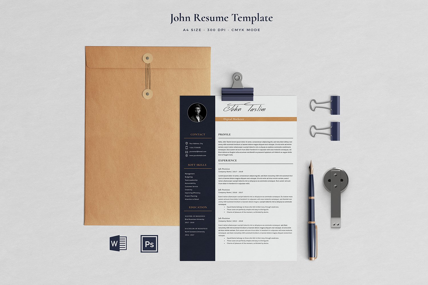 John Resume with Cover Letter Professional Template (244304) | Resume ...