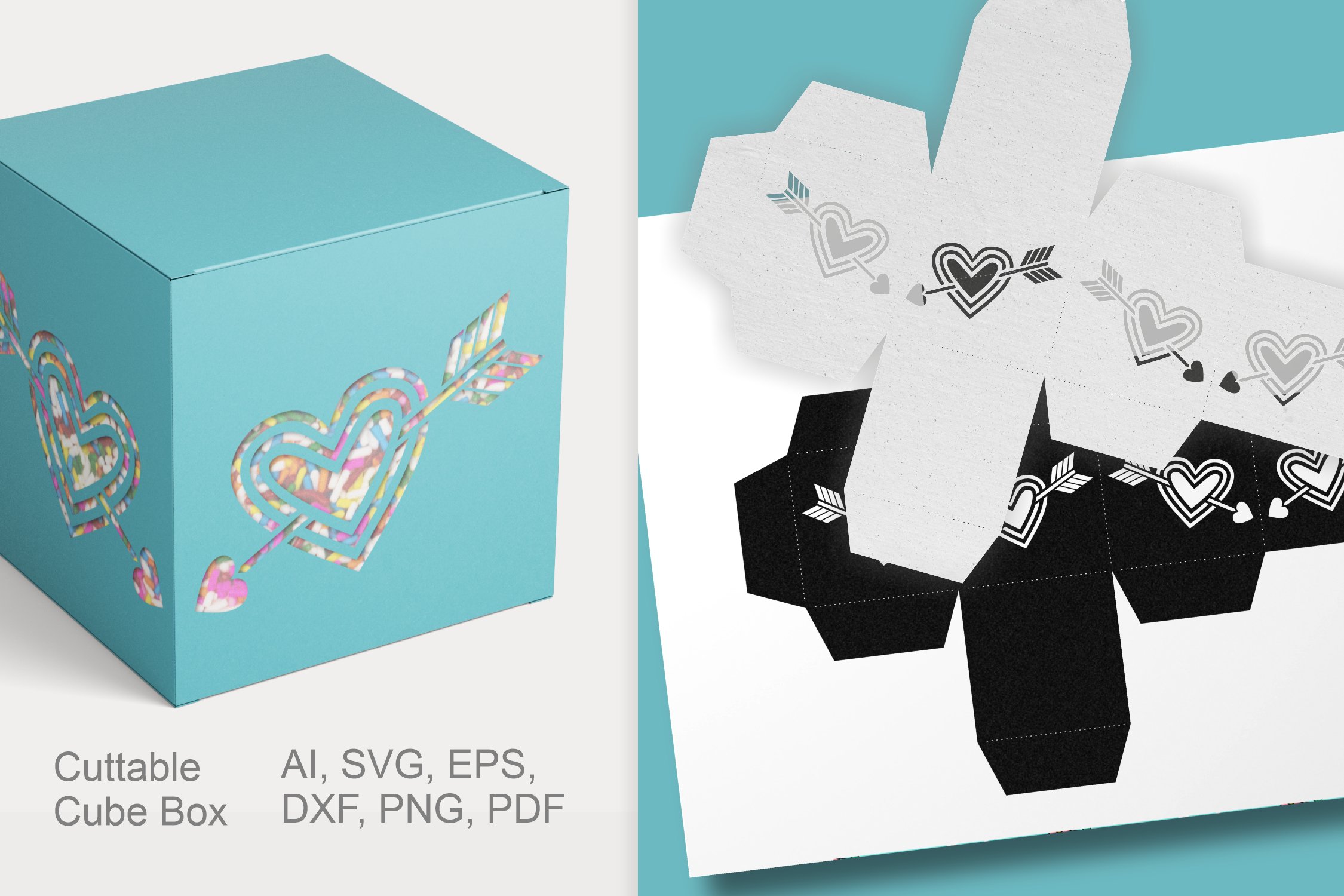Valentine Cuttable Gift Box Heart and Arrow Holes SVG EPS Ai