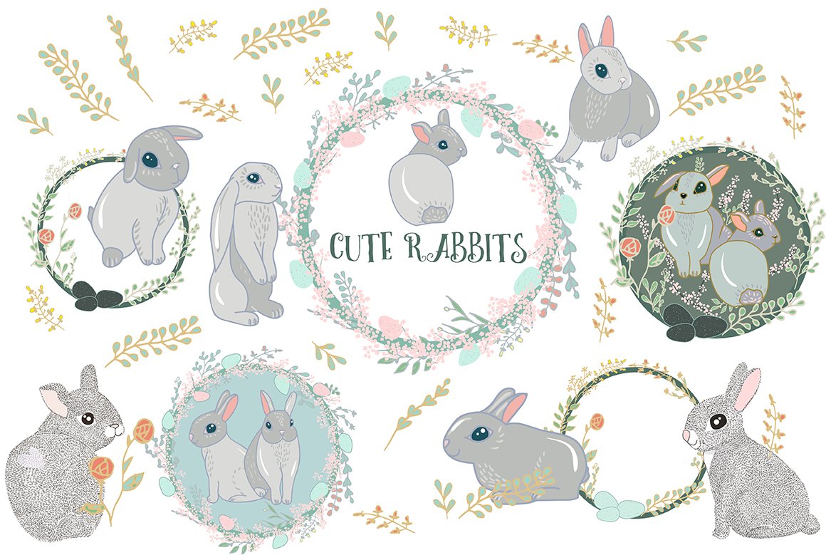Cute Rabbits (108414) | Illustrations | Design Bundles
