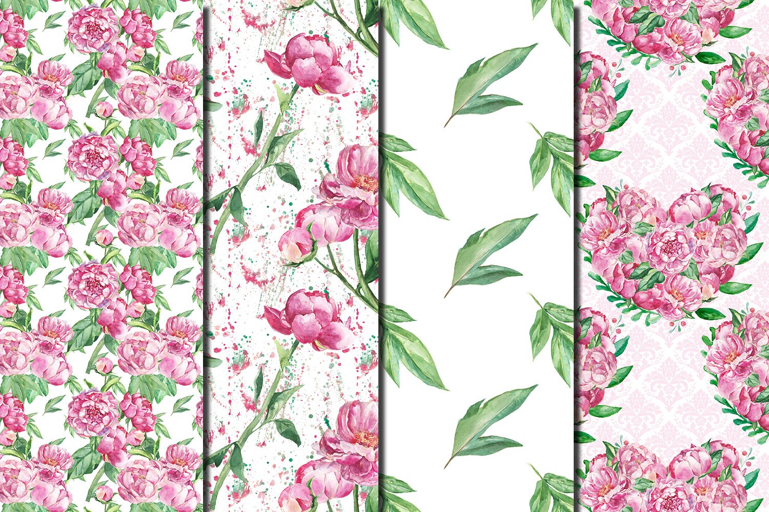 Watercolor Pink Peonies seamless digital paper pack (48148 ...