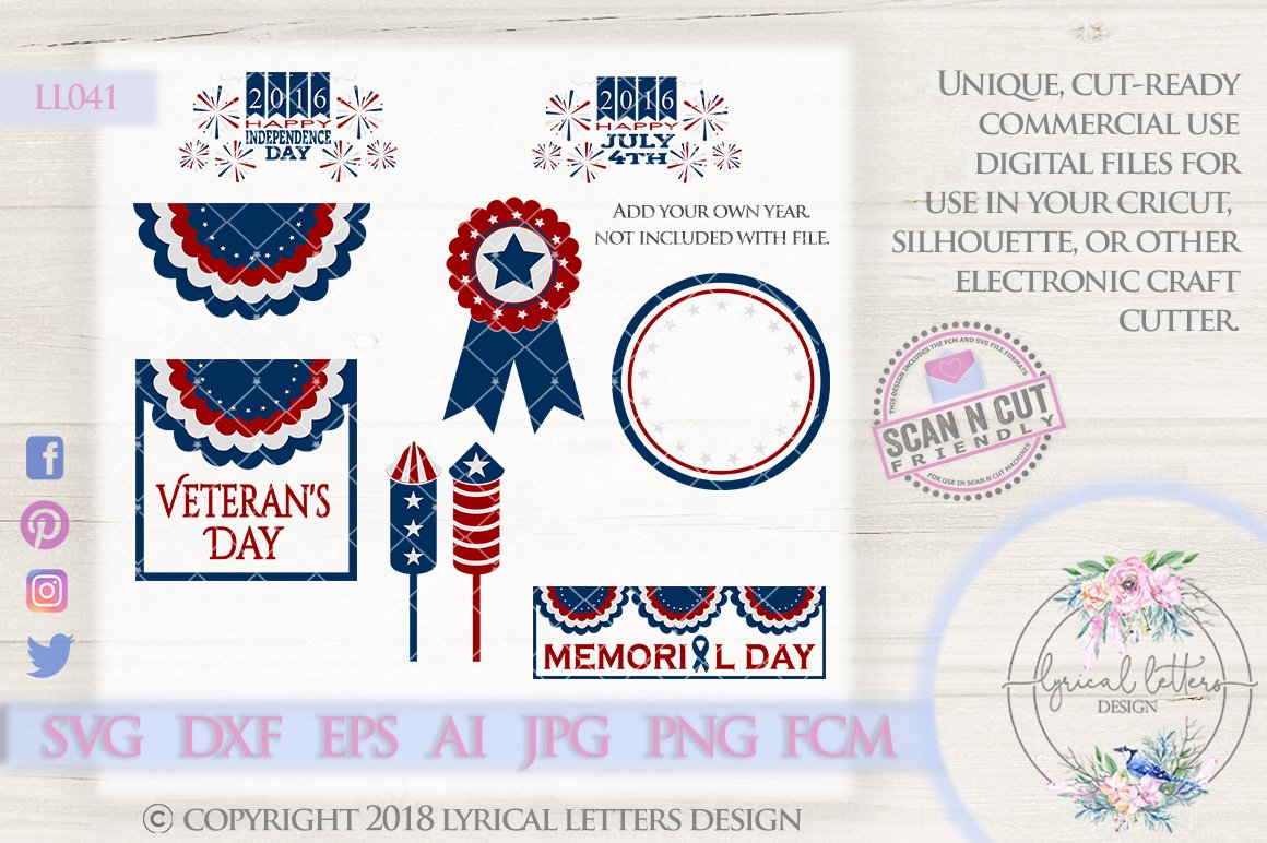 Patriotic Holiday Bundle Cutting File LL041 SVG DXF FCM EPS AI JPG PNG ...