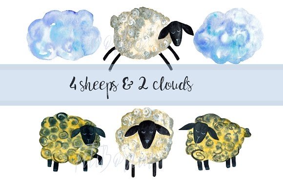 Baa Baa Black Sheep Watercolor Clipart (22702) | Decorations | Design ...