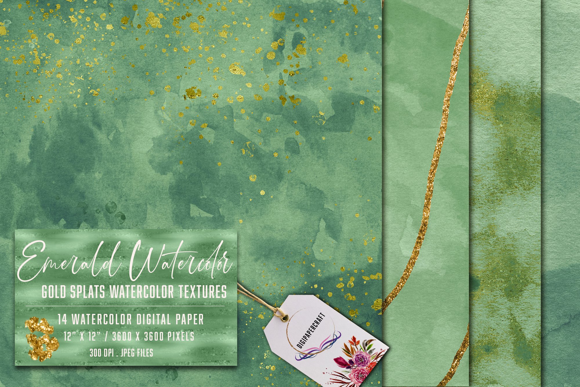 Emerald Watercolor Backgrounds, Ink & Paint digital paper (783957 ...