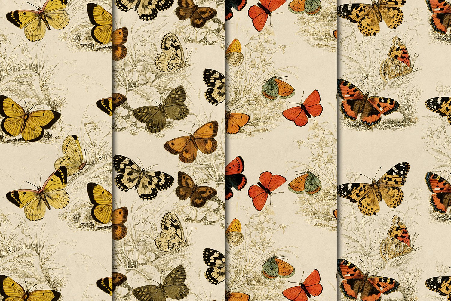 Vintage Butterflies seamless patterns (735736) | Patterns | Design Bundles