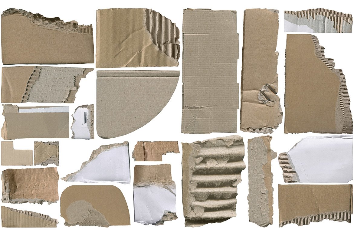 37 Damaged Cardboard Parts (1130134) | Objects | Design Bundles