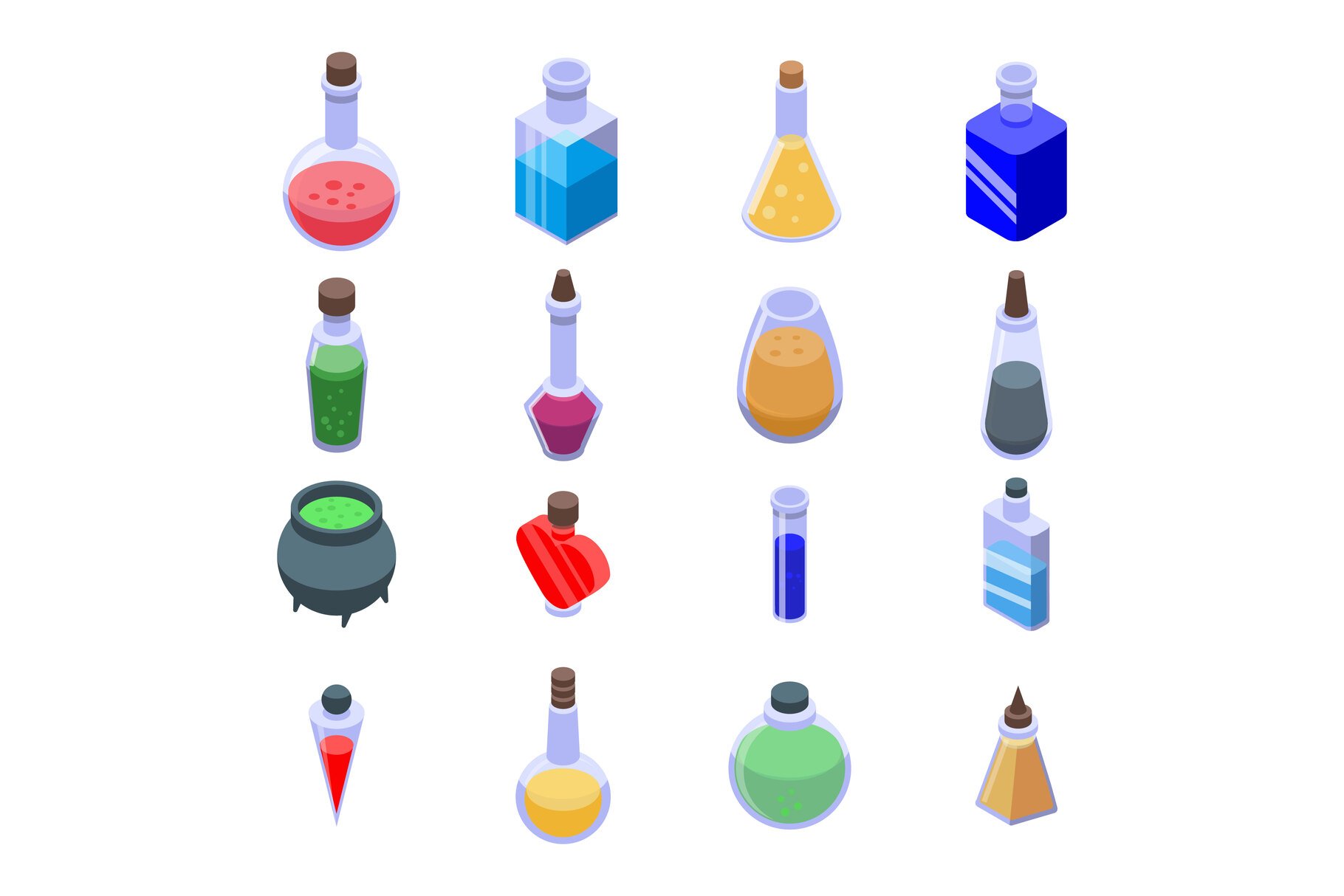 Potion icons set, isometric style (501096) | Icons | Design Bundles