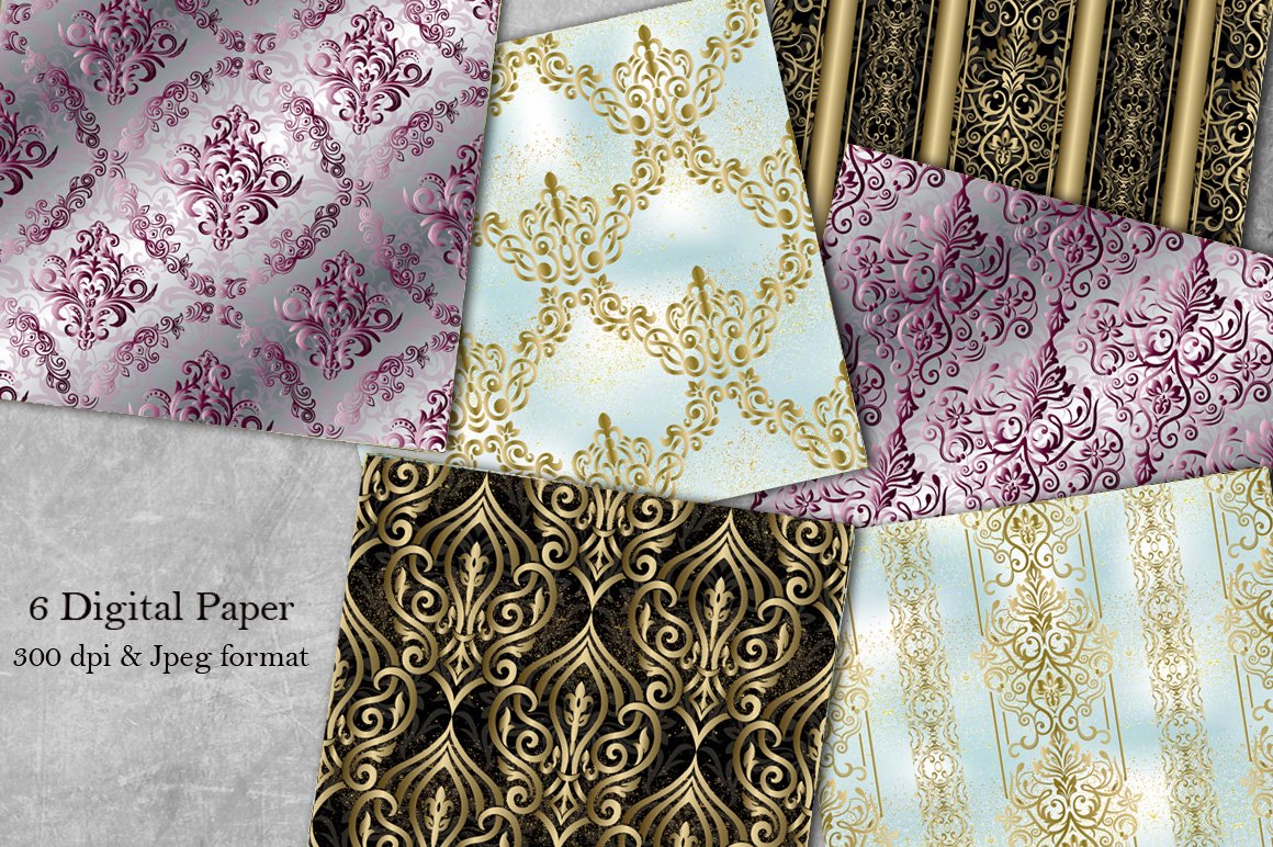 Seamless Damask Digital Papers. Collection of papers (1078977) | Papers ...