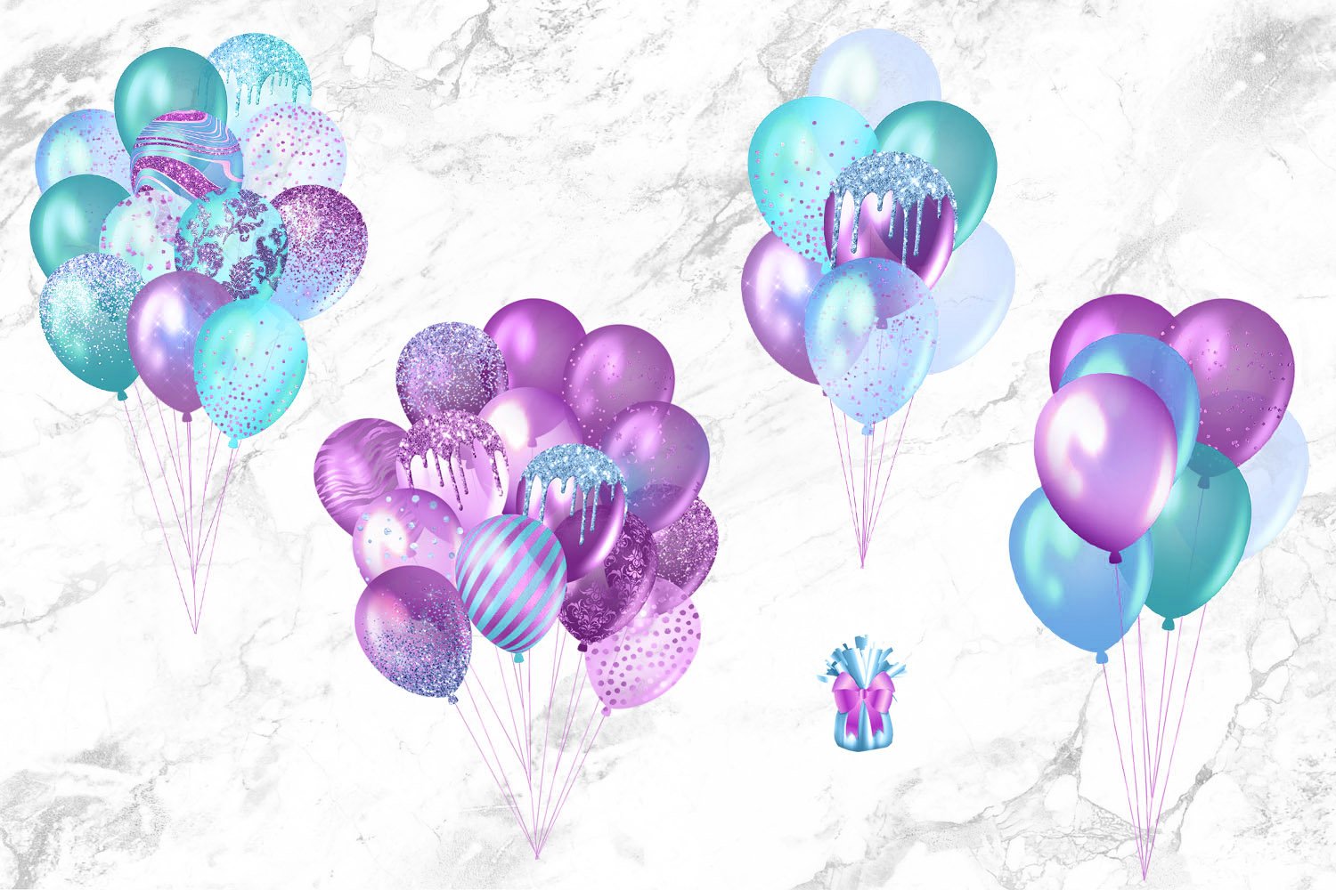 Aqua and Purple Balloons Clipart (420965) | Patterns | Design Bundles