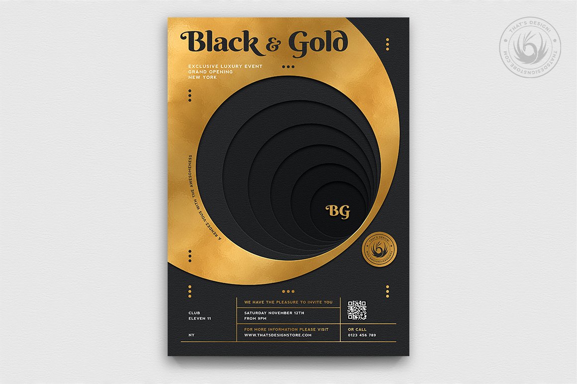 Black and Gold Flyer Template V11 (383851) | Flyers | Design Bundles