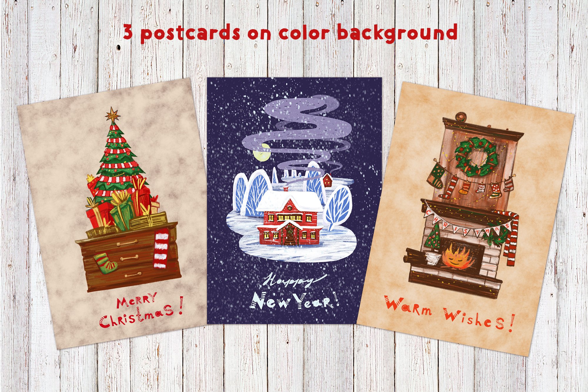 Christmas set of clipart, cards and lettering (175970) | Illustrations ...