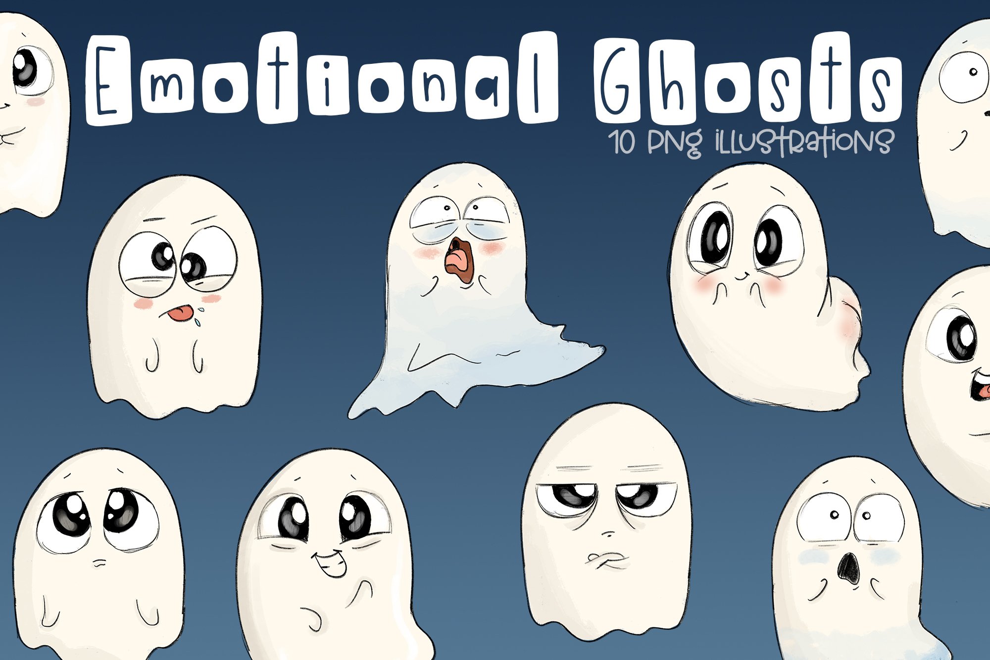 Emotional Ghosts | Halloween Clipart | PNG