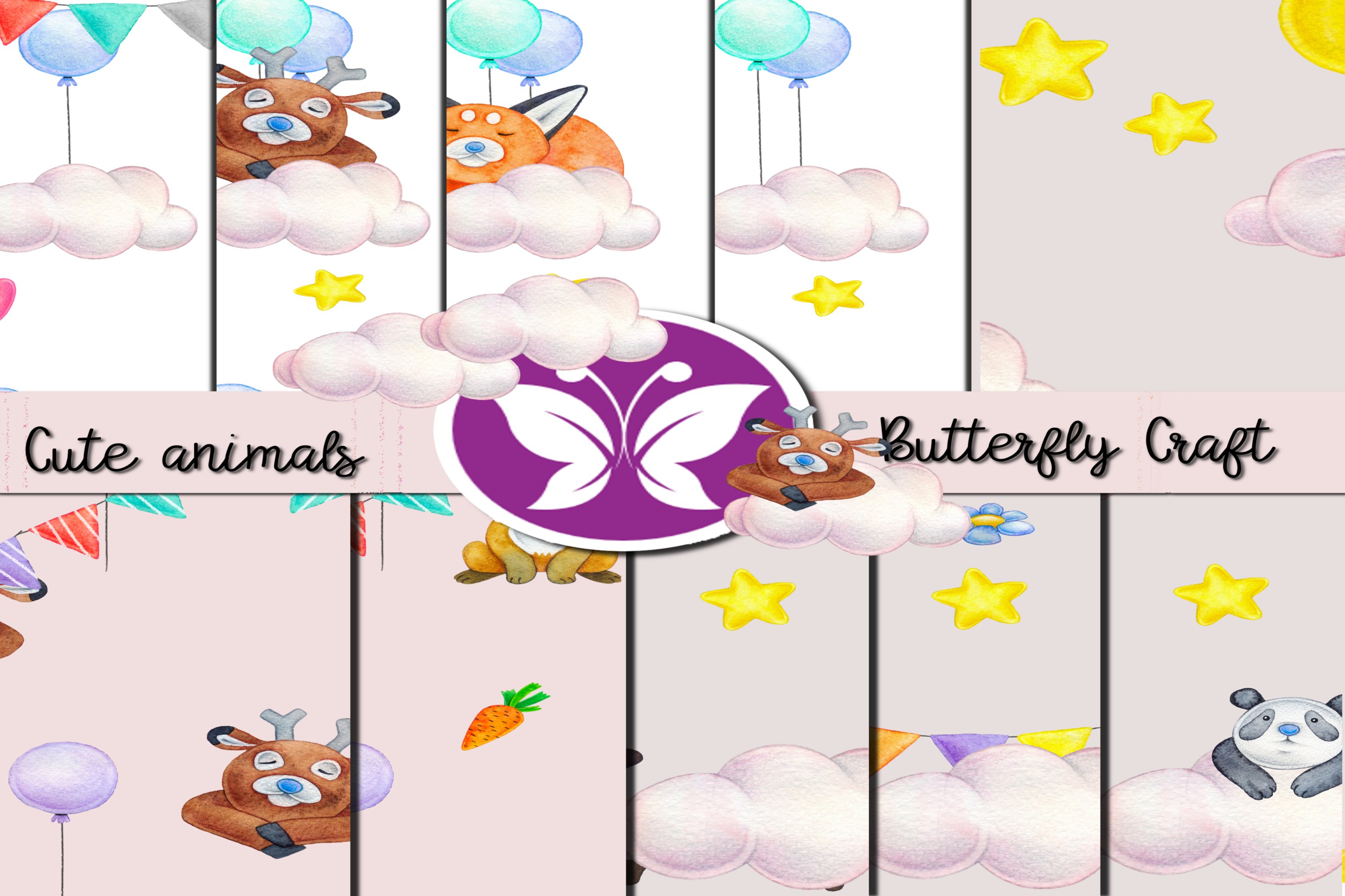 CUTE ANIMALS collection , Animals Digital Paper (520493) | Printables ...