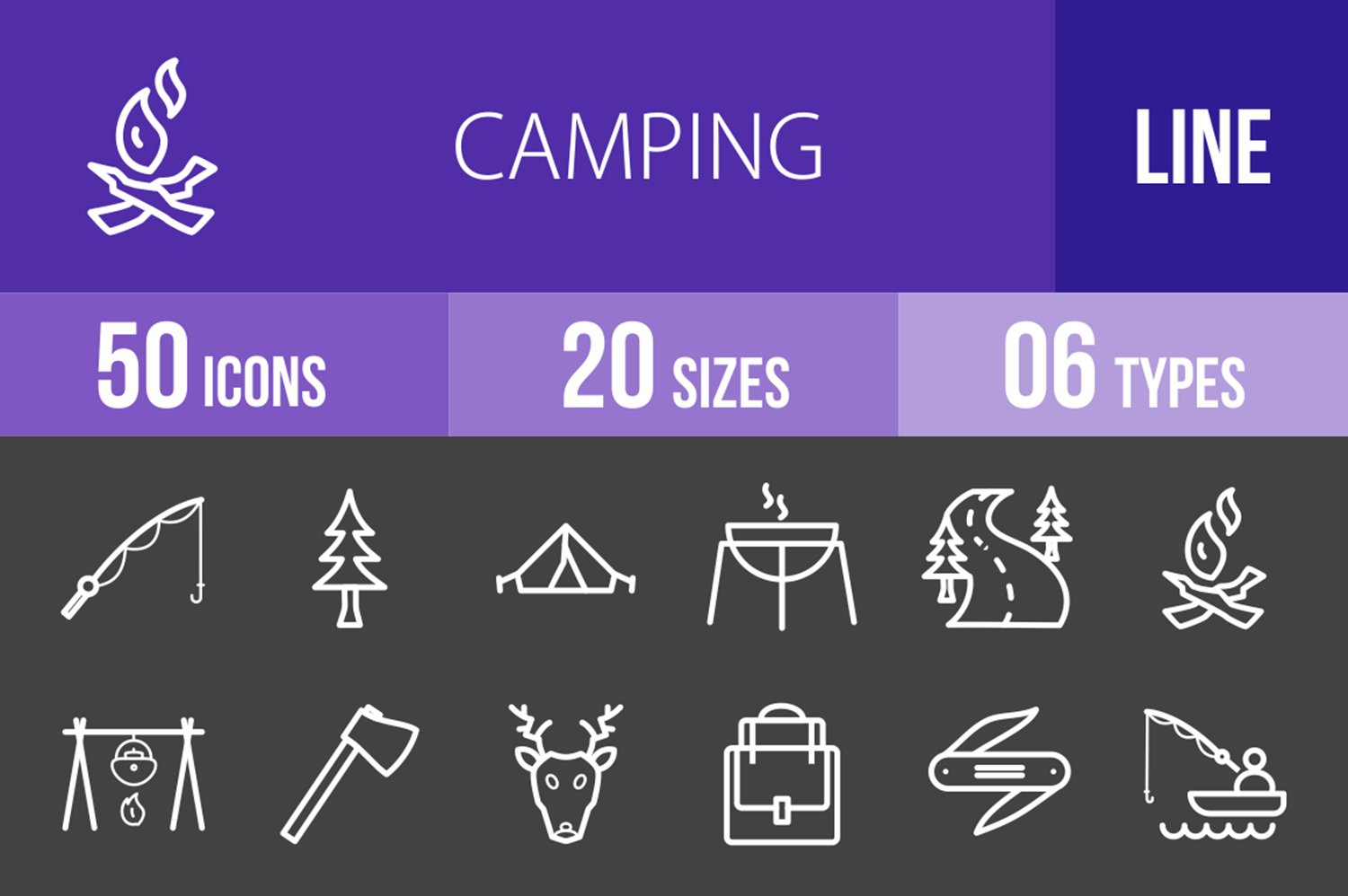 50 Camping Line Inverted Icons (225136) | Icons | Design Bundles
