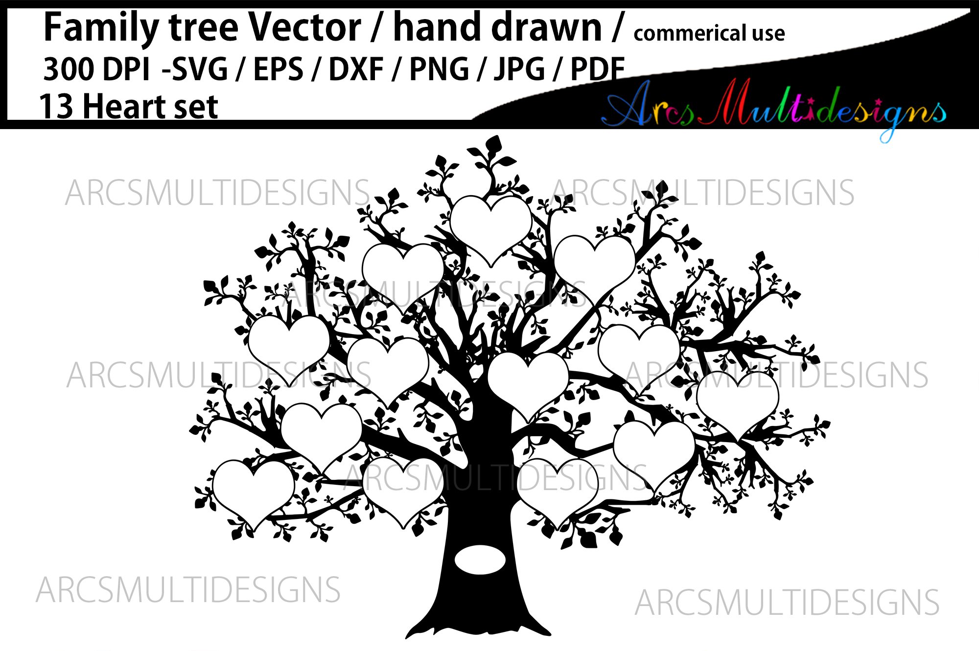 13 hearts family tree template / family tree vector (1119846 ...